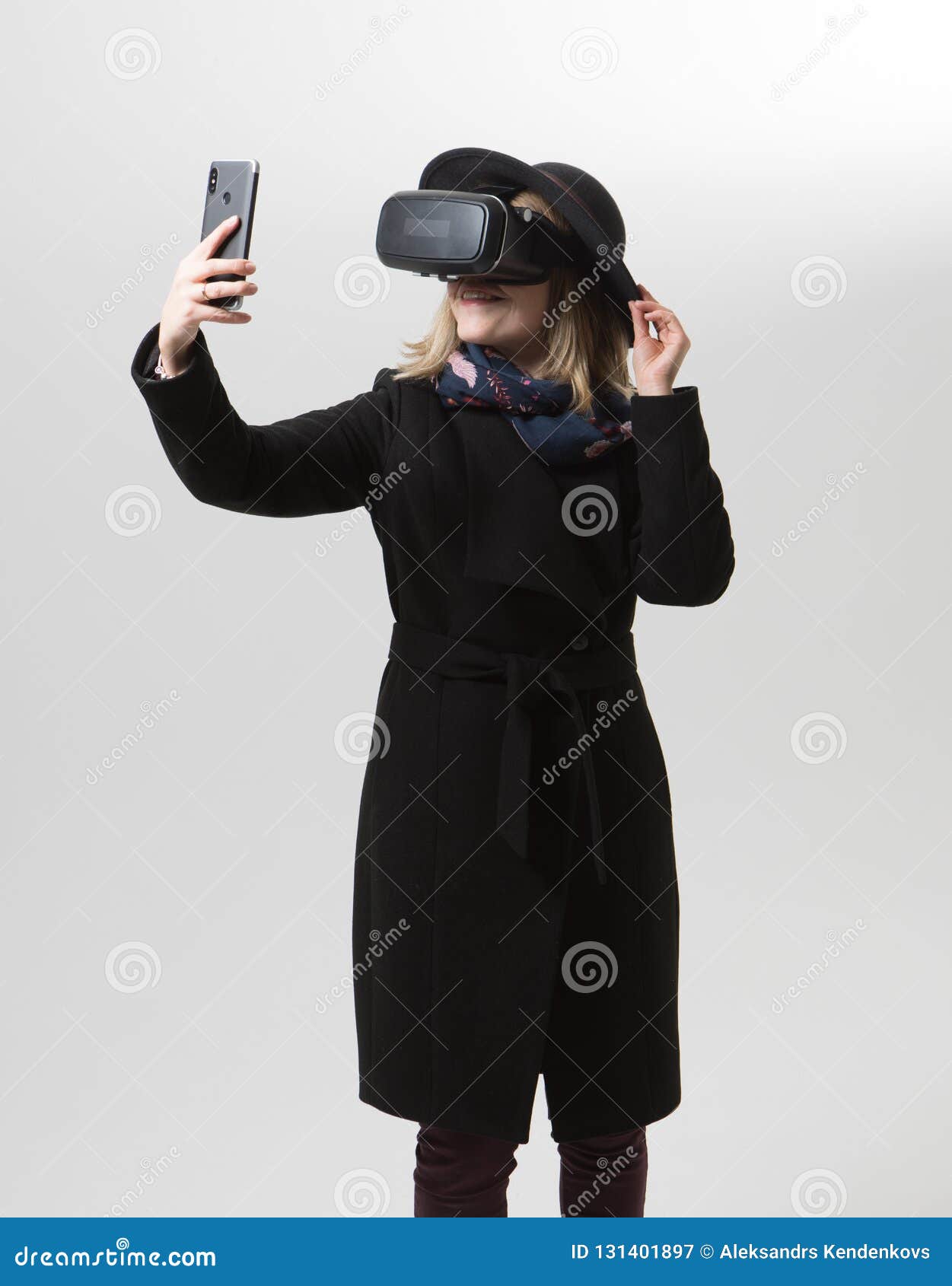 Woman Uses a Virtual Reality Glasses. VR 360. Virtual Game. Stock Image ...
