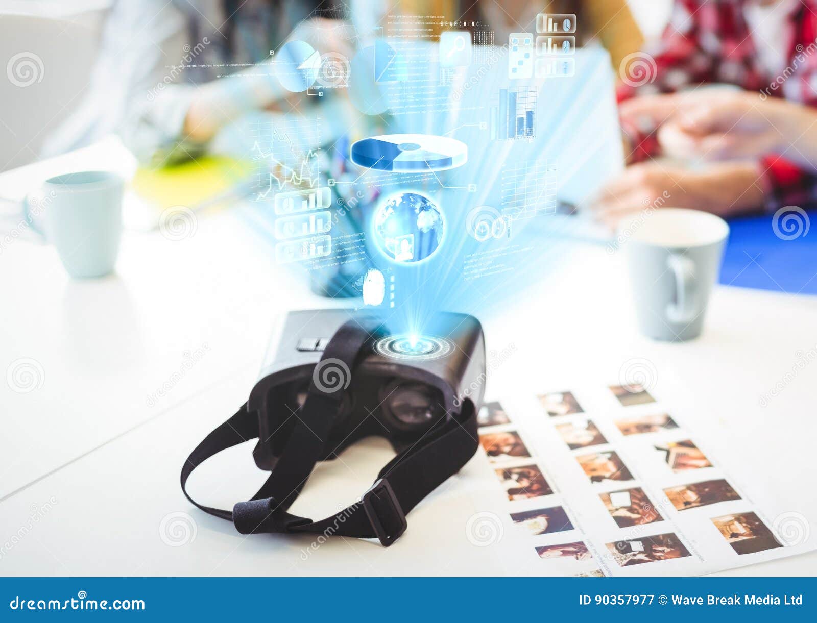 VR Virtual Reality Headset on Table with Interface Stock Image - Image ...