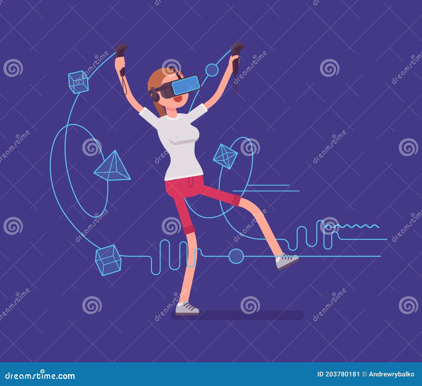 VR Woman Having Drawing Positive Experience Stock Vector - Illustration ...