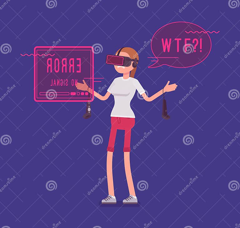 VR Woman Having Negative Experience and Problems Stock Vector ...