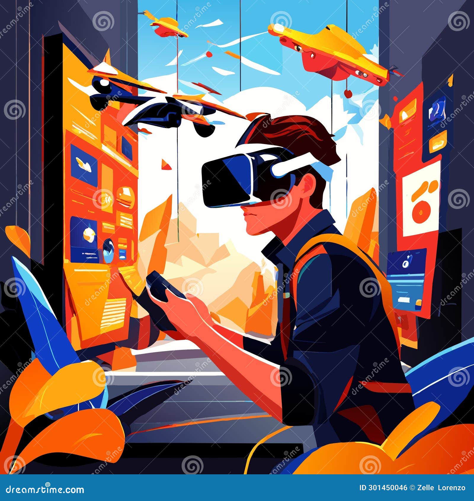 VR Wonders: Exploring Digital Dimensions Stock Illustration ...