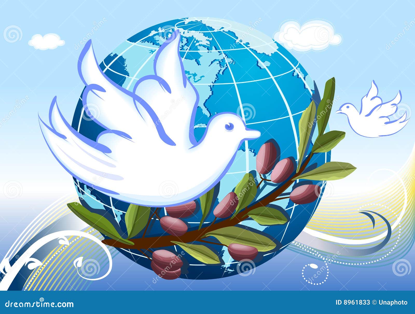 Vrede Aan De Wereld Met Witte Duiven Vector Illustratie - Illustration ...