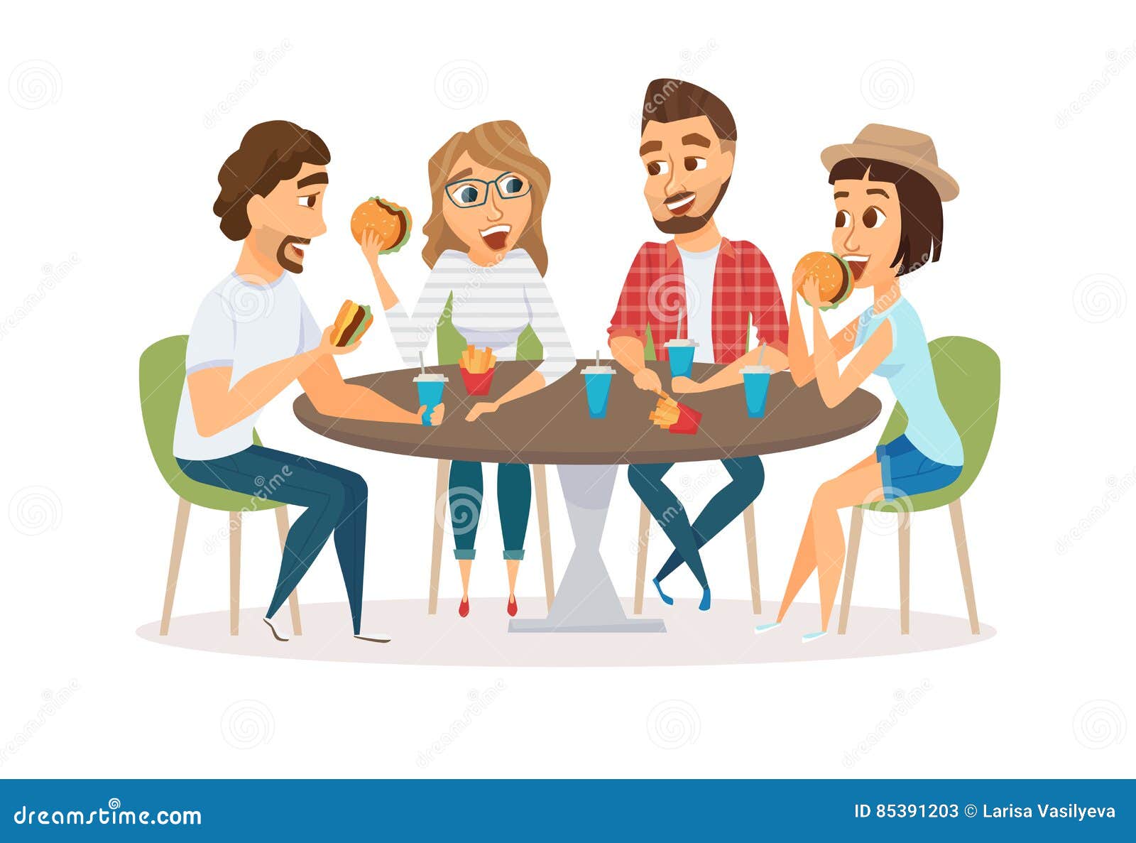 Vrienden Die Snel Voedsel Eten Vector Illustratie - Illustration of ...
