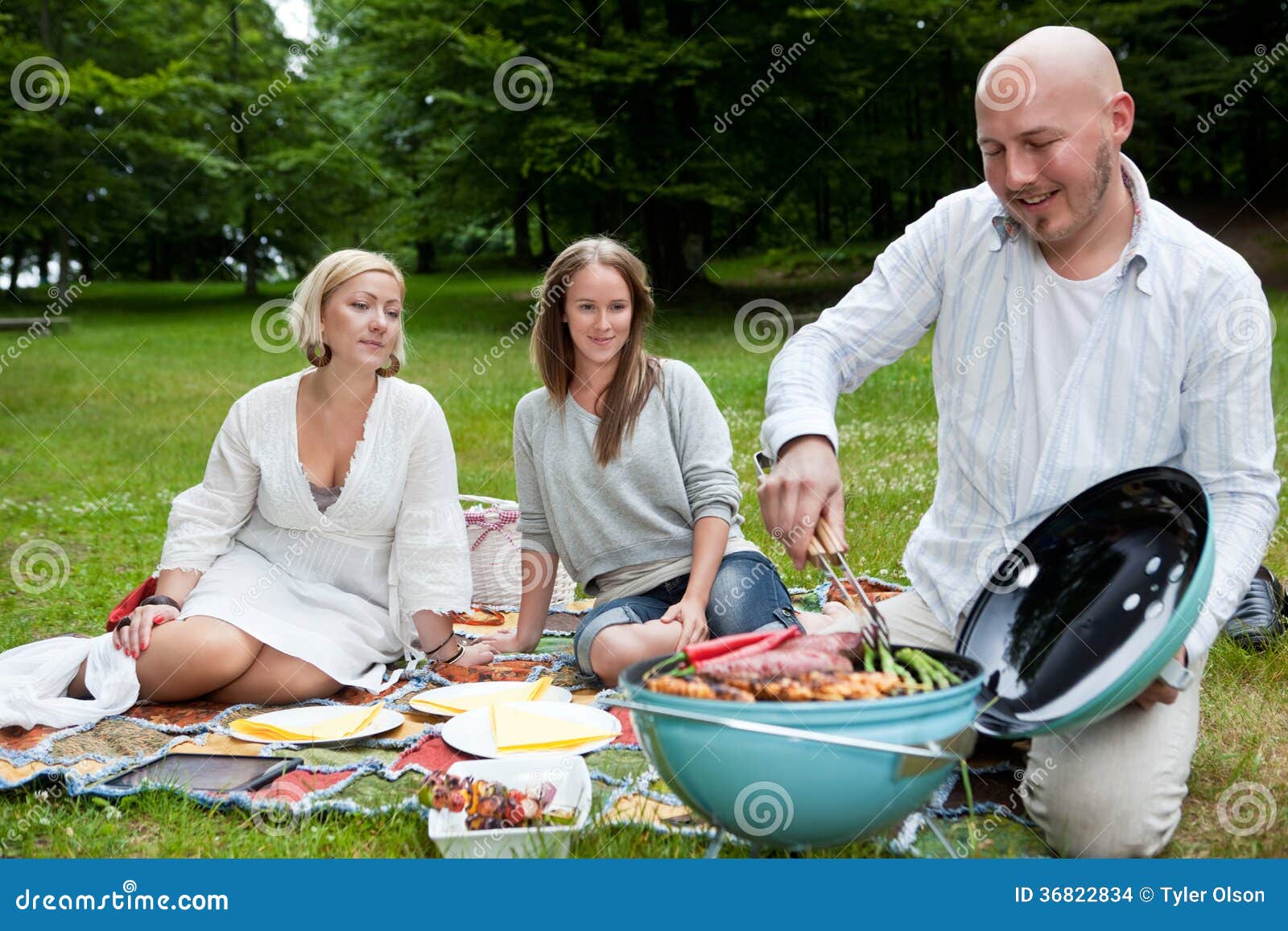 Vrienden Met BBQ Picknick in Park Stock Foto - Image of modern ...