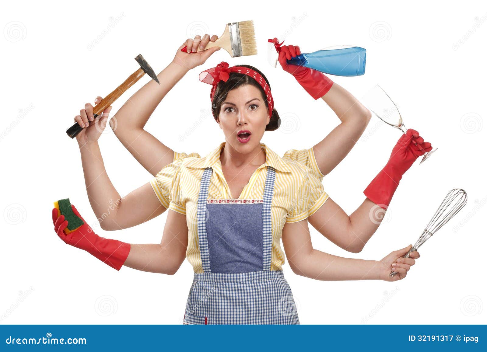 Vrij Zeer Bezige Multitasking Huisvrouw Op Wit Stock Afbeelding - Image ...