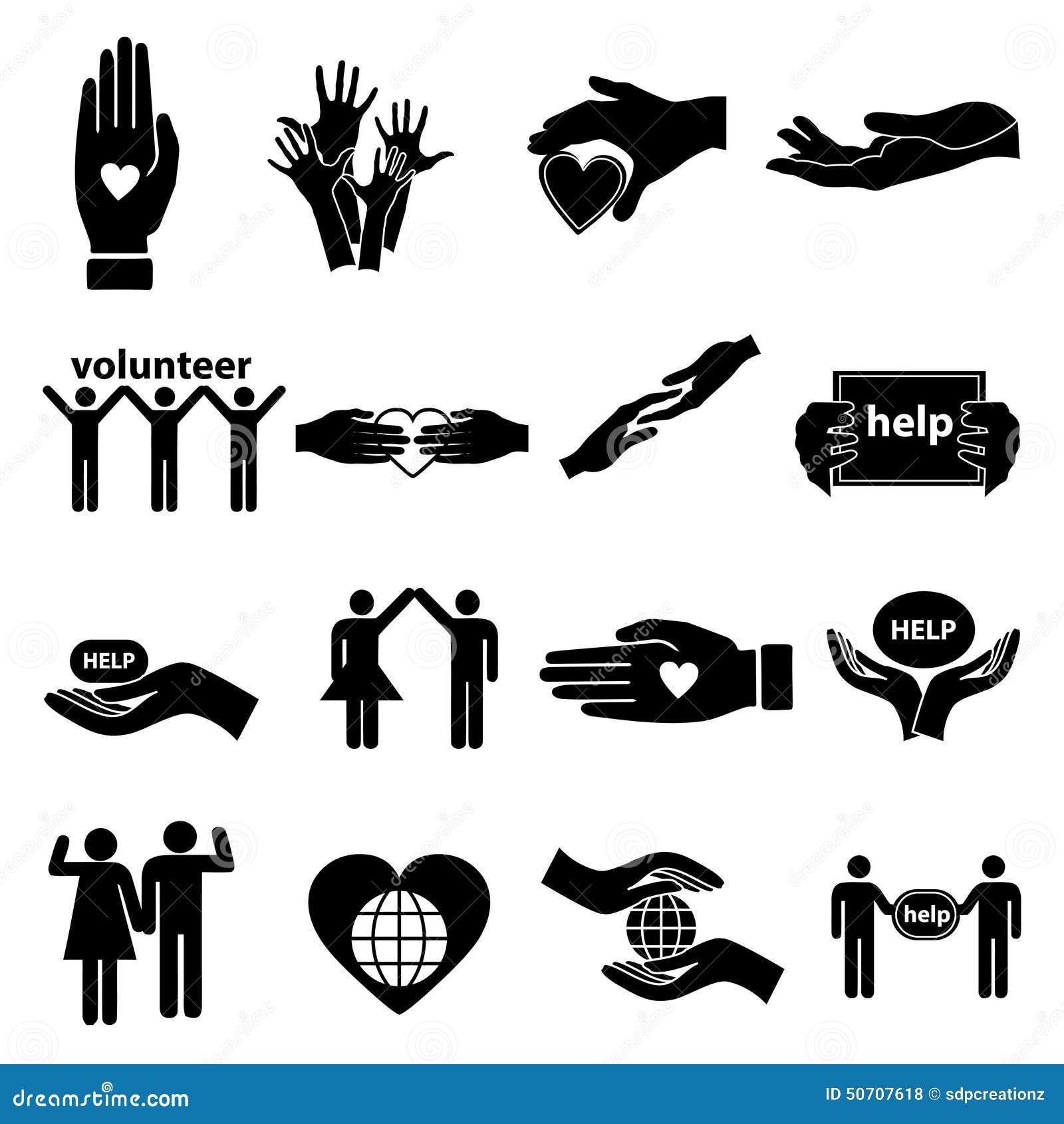 Vrijwilligers Helpende Geplaatste Pictogrammen Vector Illustratie ...