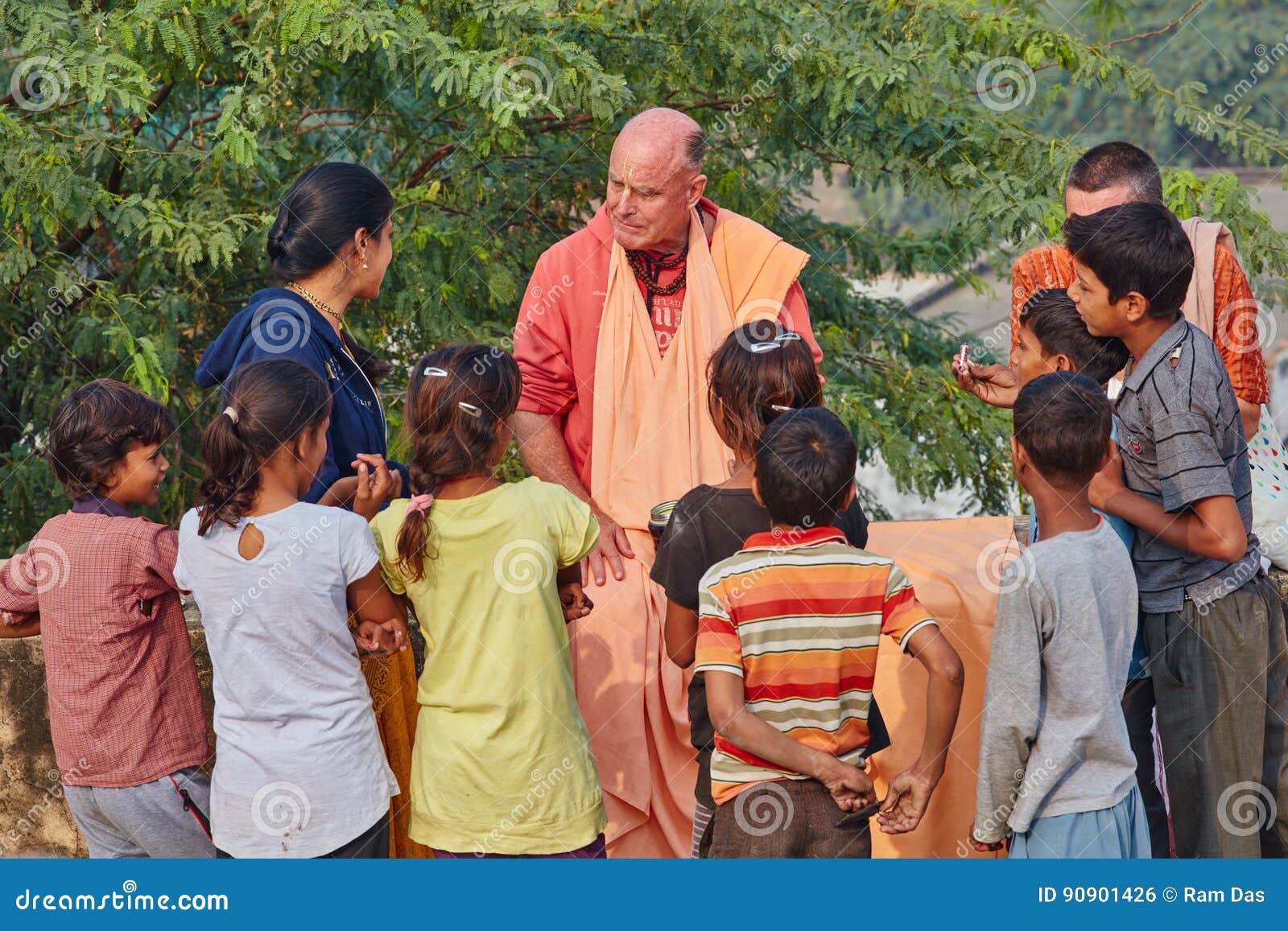 Vrindavan, 22 October 2016: Hare Krishna Monk Surrounded by Indian ...