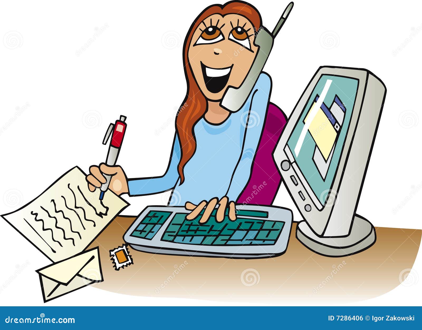 Vrouw Aan Het Werk In Bureau Vector Illustratie - Afbeelding: 7286406