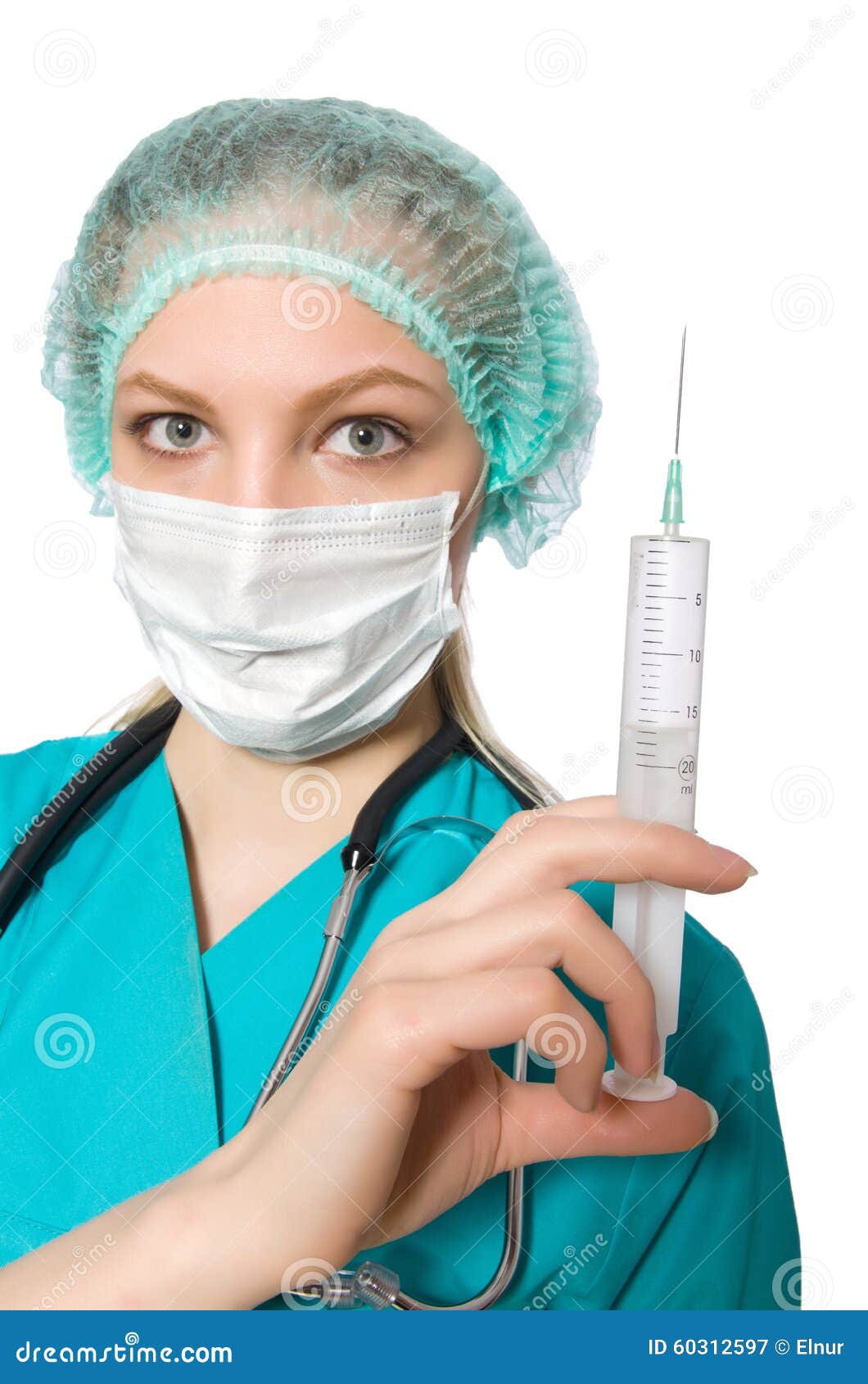 Vrouw Arts Met Spuit Op Wit Stock Afbeelding - Image of chemicus ...