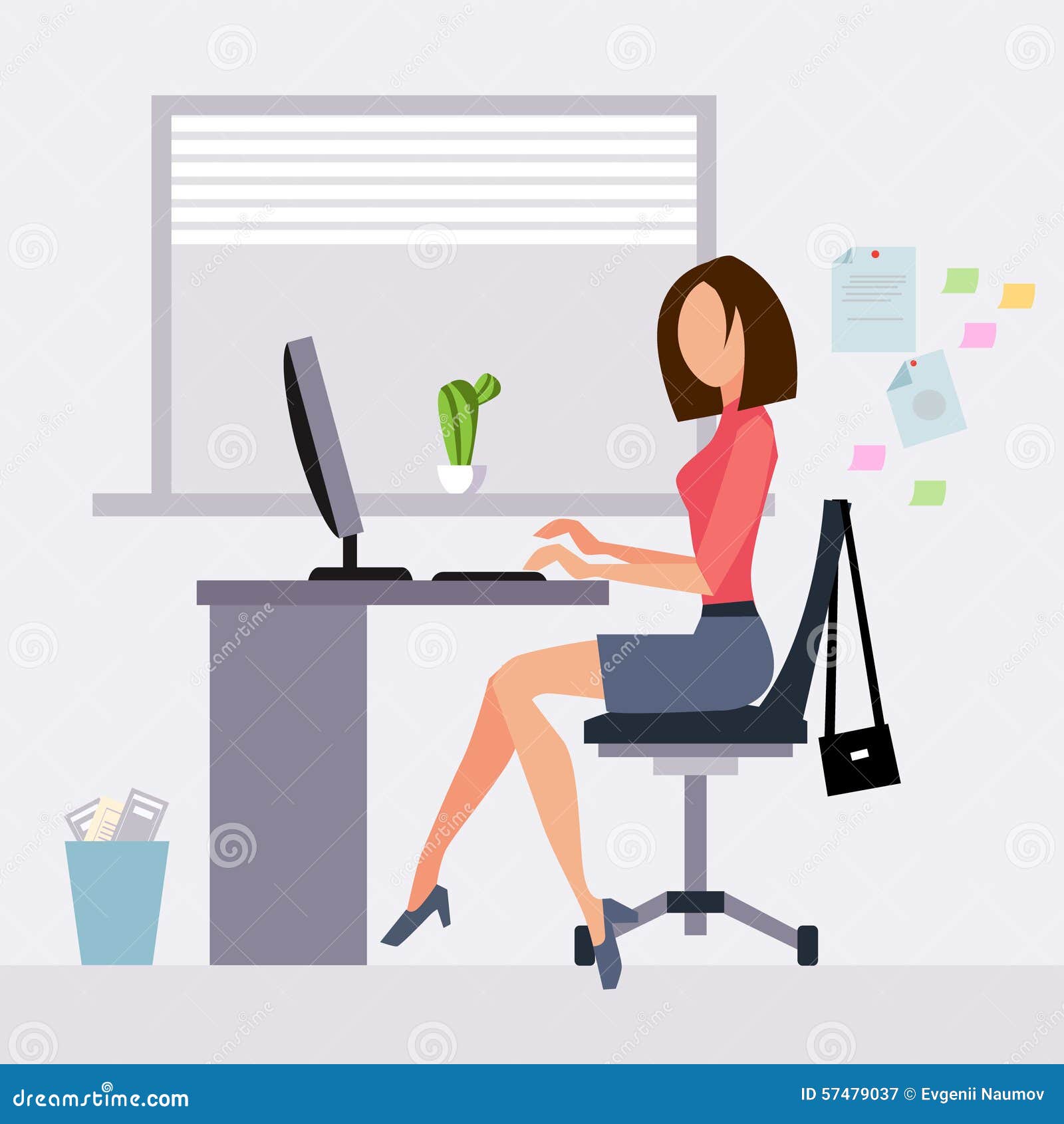 Vrouw die in bureau werken vector illustratie. Illustration of mensen ...