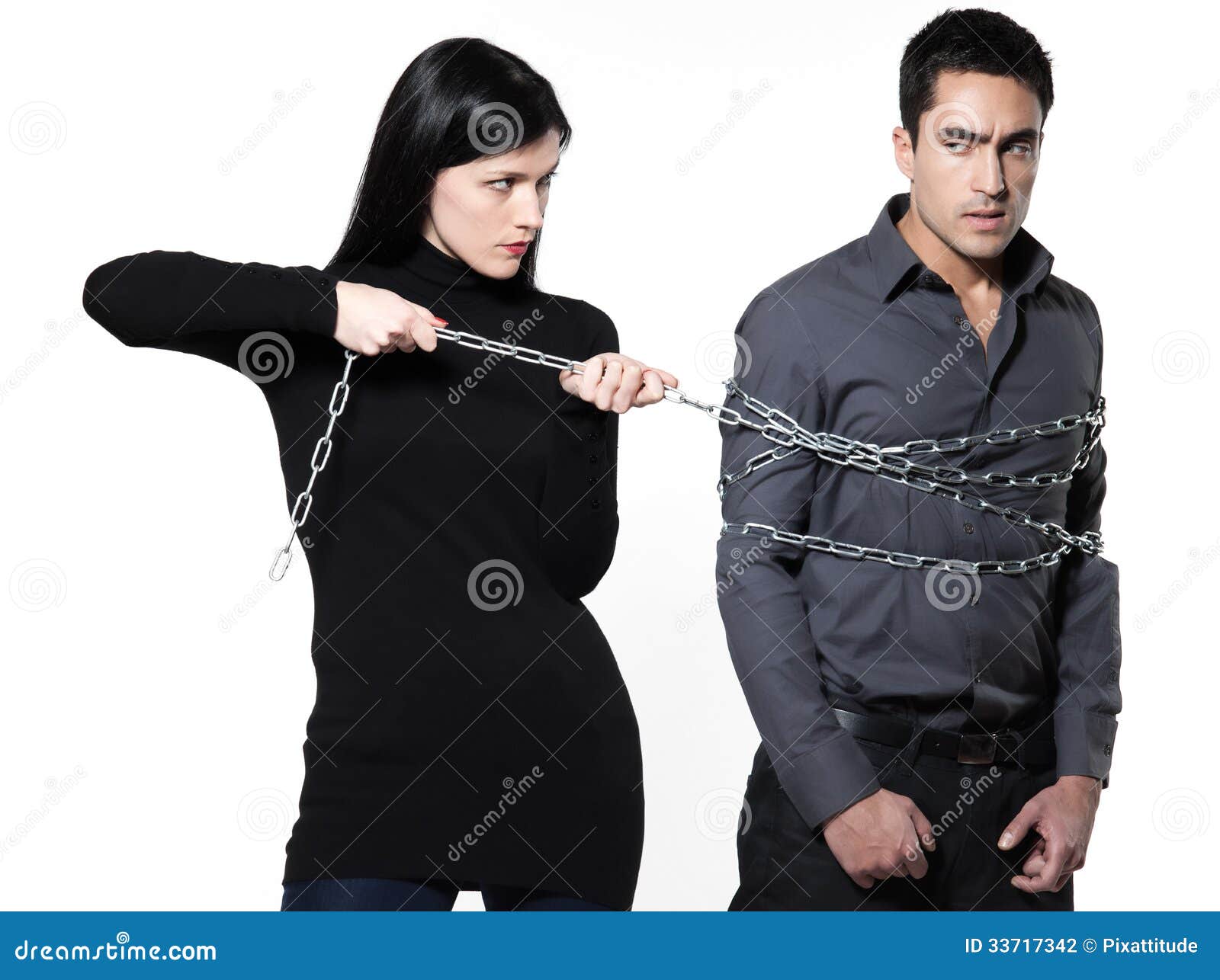 Vrouw Die Een Geketende Man Beperken Stock Foto - Image of wens, gezag ...
