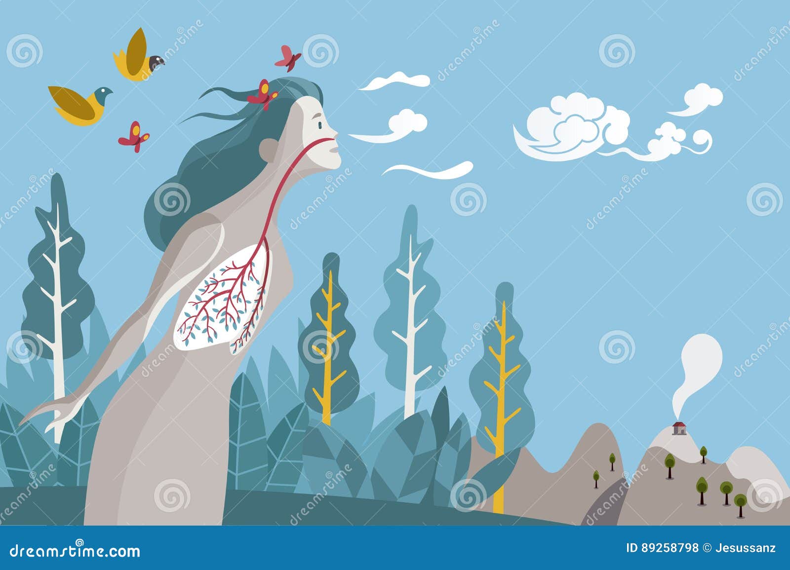 Vrouw die gezond ademen stock illustratie. Illustration of vrijheid ...