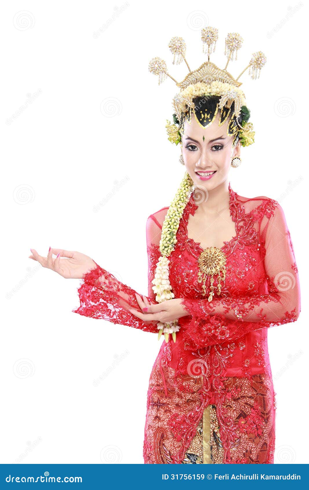 Vrouw Dragen Traditioneel Van Java Die Leeg Gebied Voorstellen Stock ...