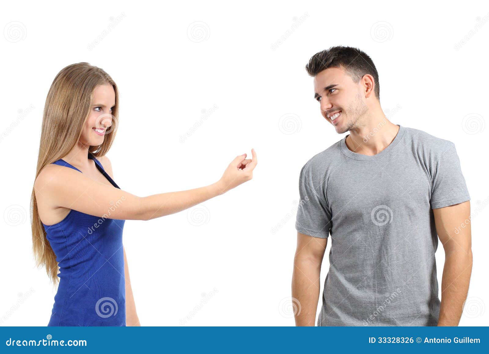 Vrouw Het Gesturing Wenken Aan Een Man Stock Foto - Image of paren ...