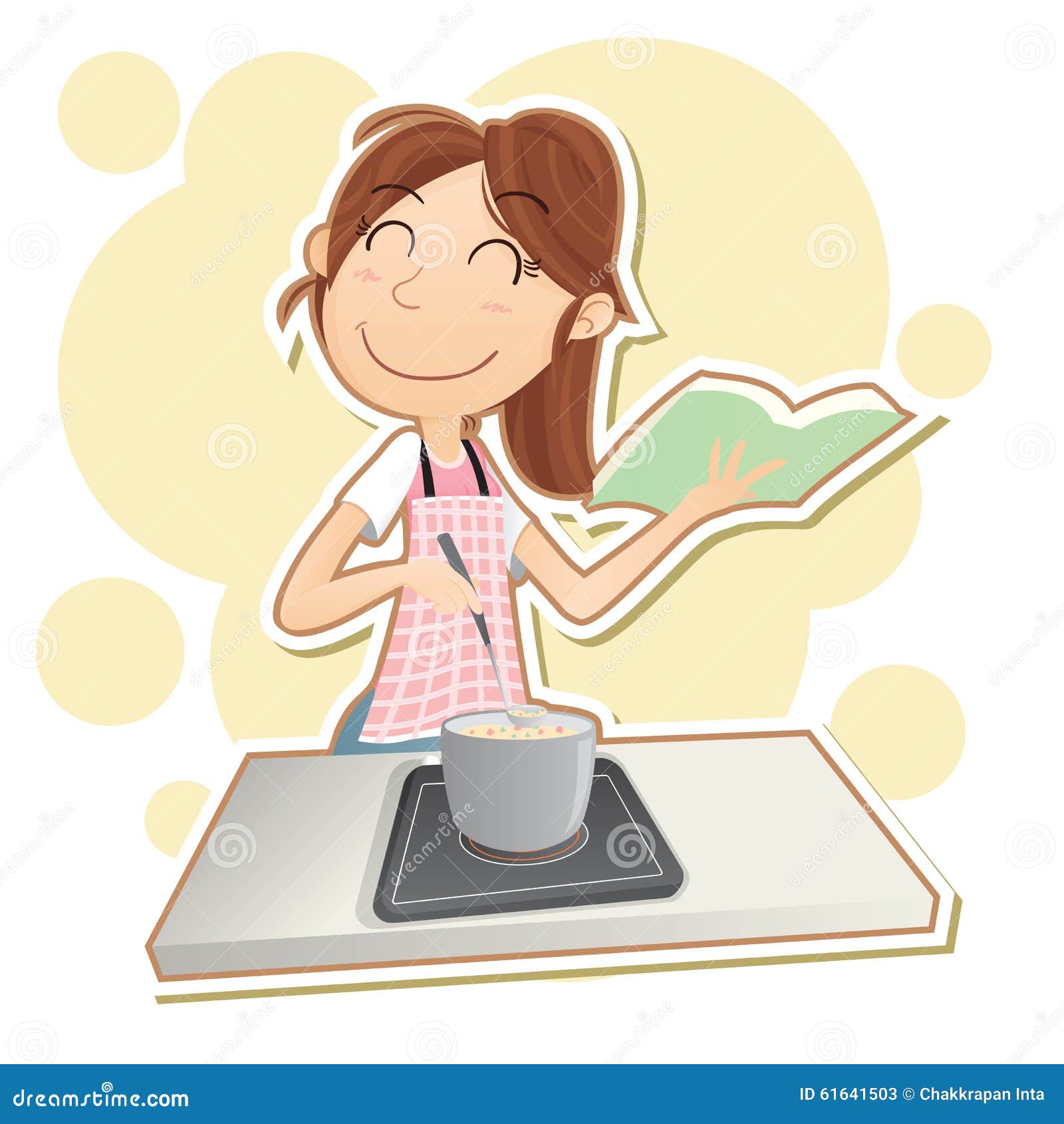 Vrouw Het Koken Met Kookboek Vector Illustratie - Illustration of soep ...