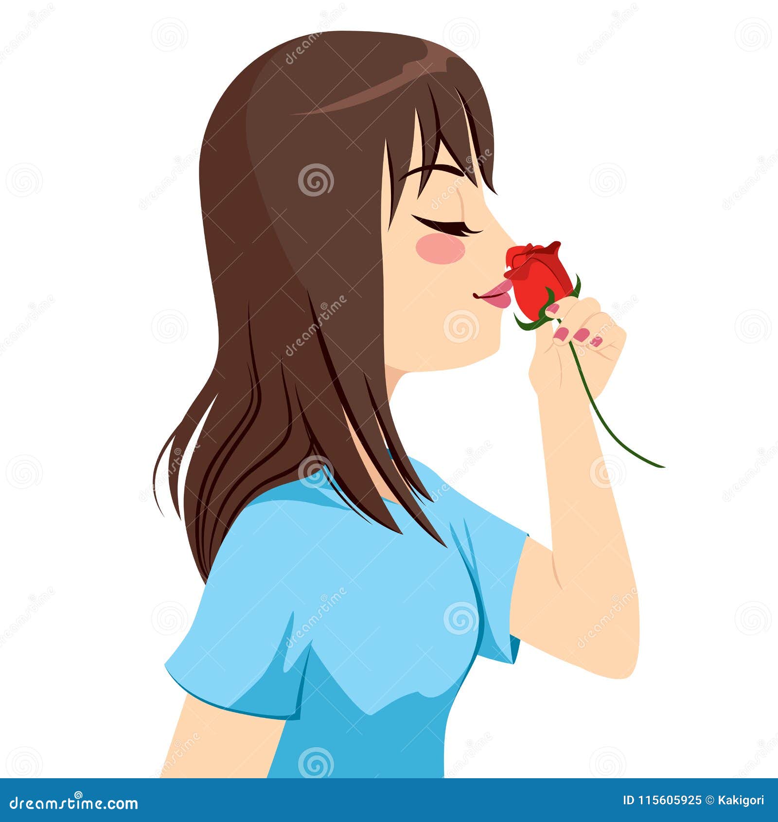 Vrouw het ruiken nam toe vector illustratie. Illustration of romantisch ...