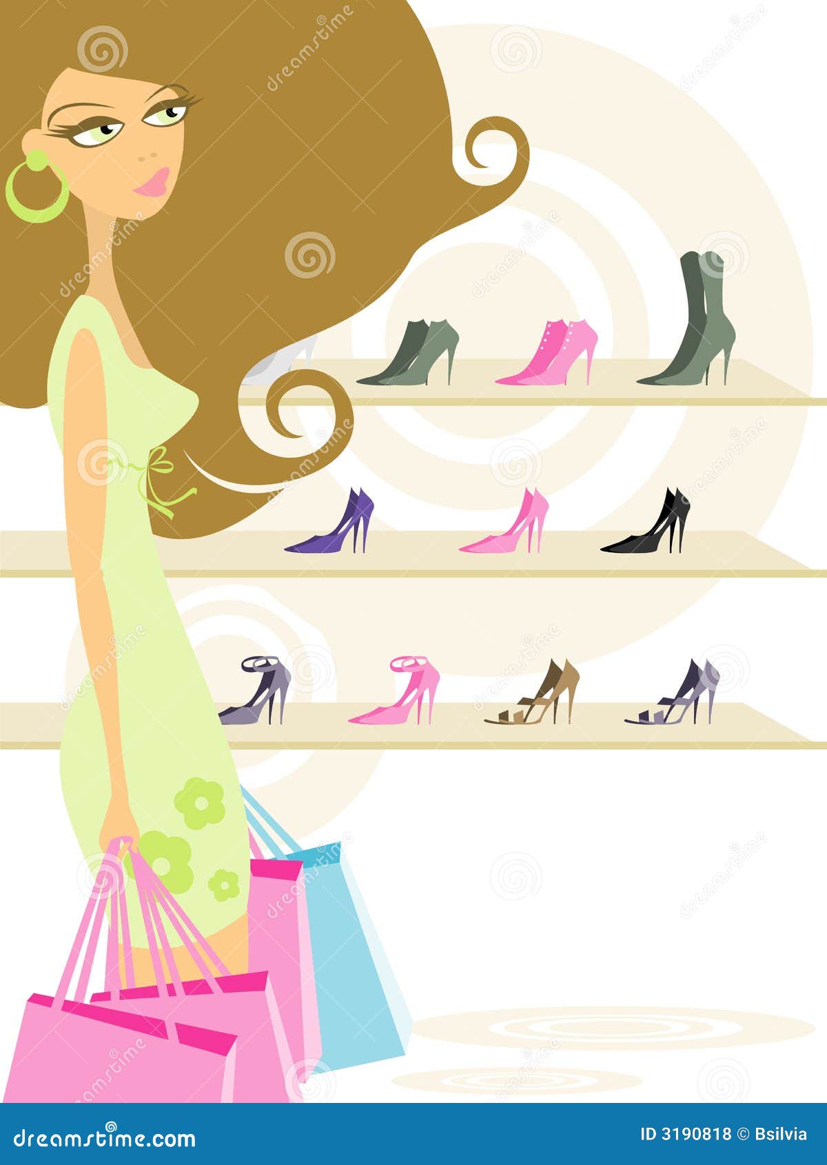 Vrouw in het winkelen vector illustratie. Illustration of geluk - 3190818