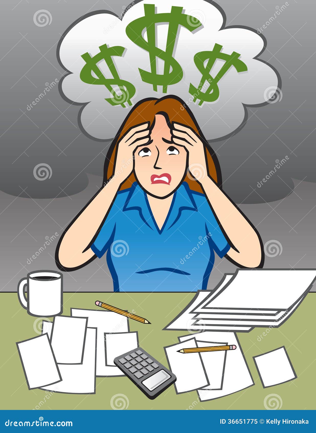 Vrouw met Geldprobleem vector illustratie. Illustration of rekenmachine ...