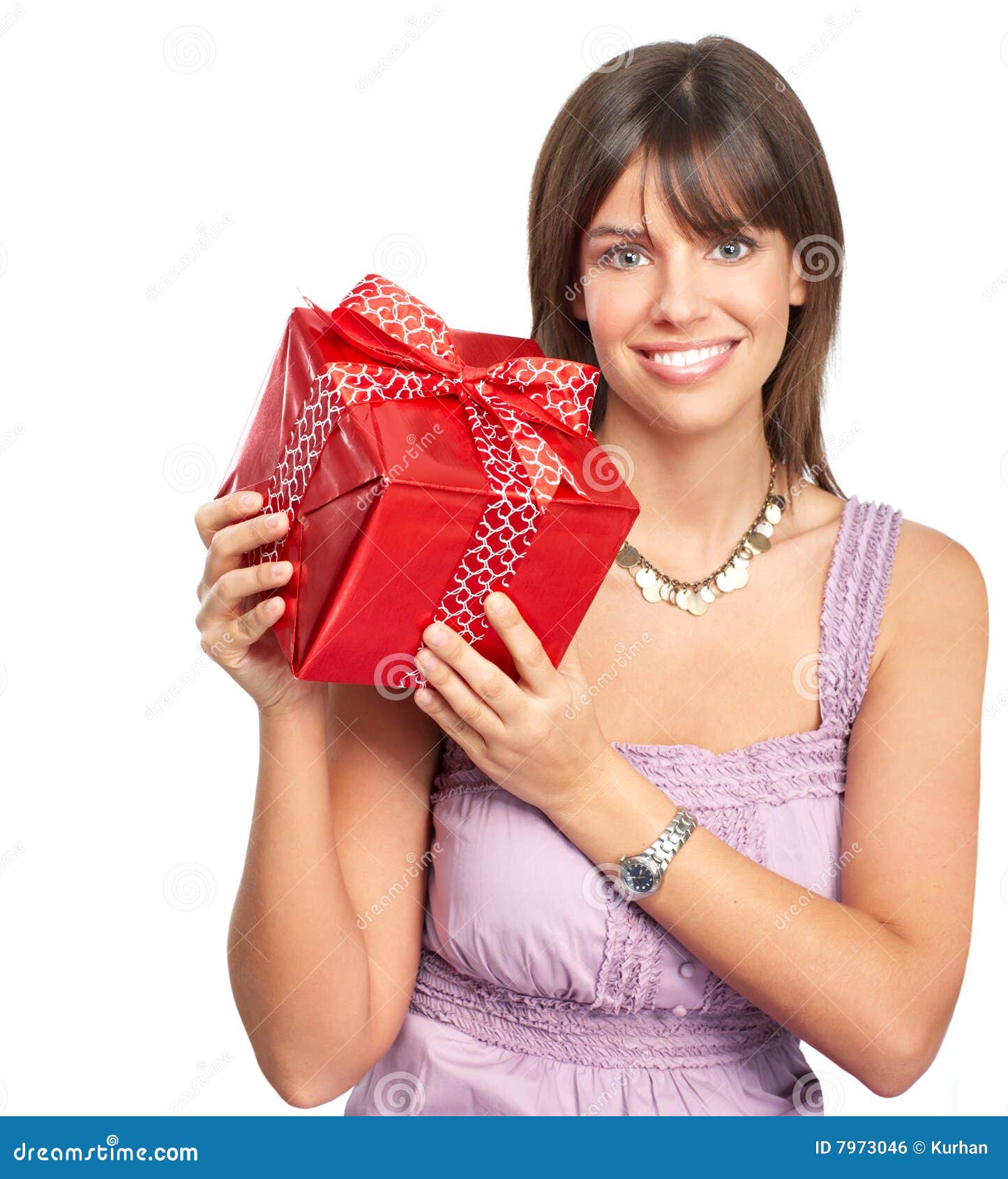 Vrouw met gift stock foto. Image of doos, glimlach, verrassing - 7973046