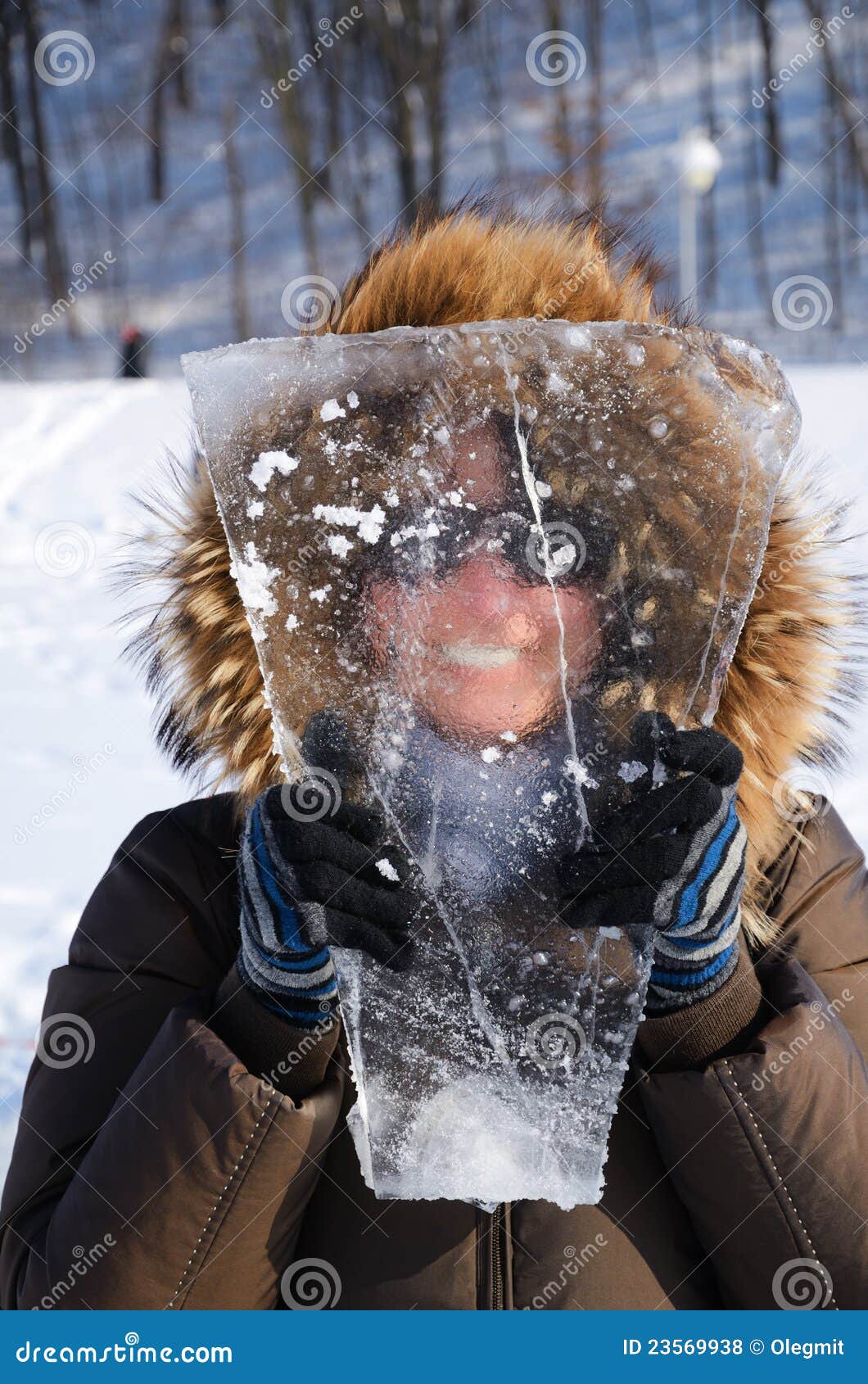 Vrouw met stuk van ijs. stock foto. Image of gang, fragment - 23569938