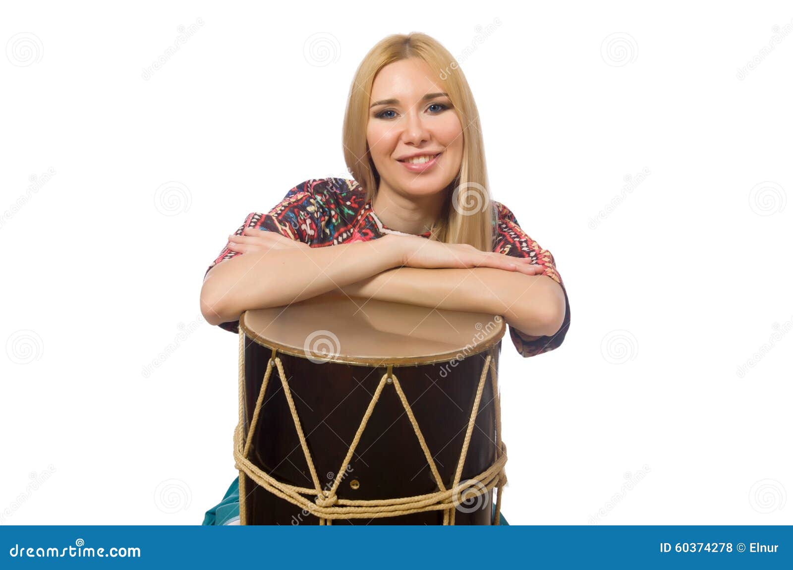 Vrouw met trommel op wit stock foto. Image of trommel - 60374278
