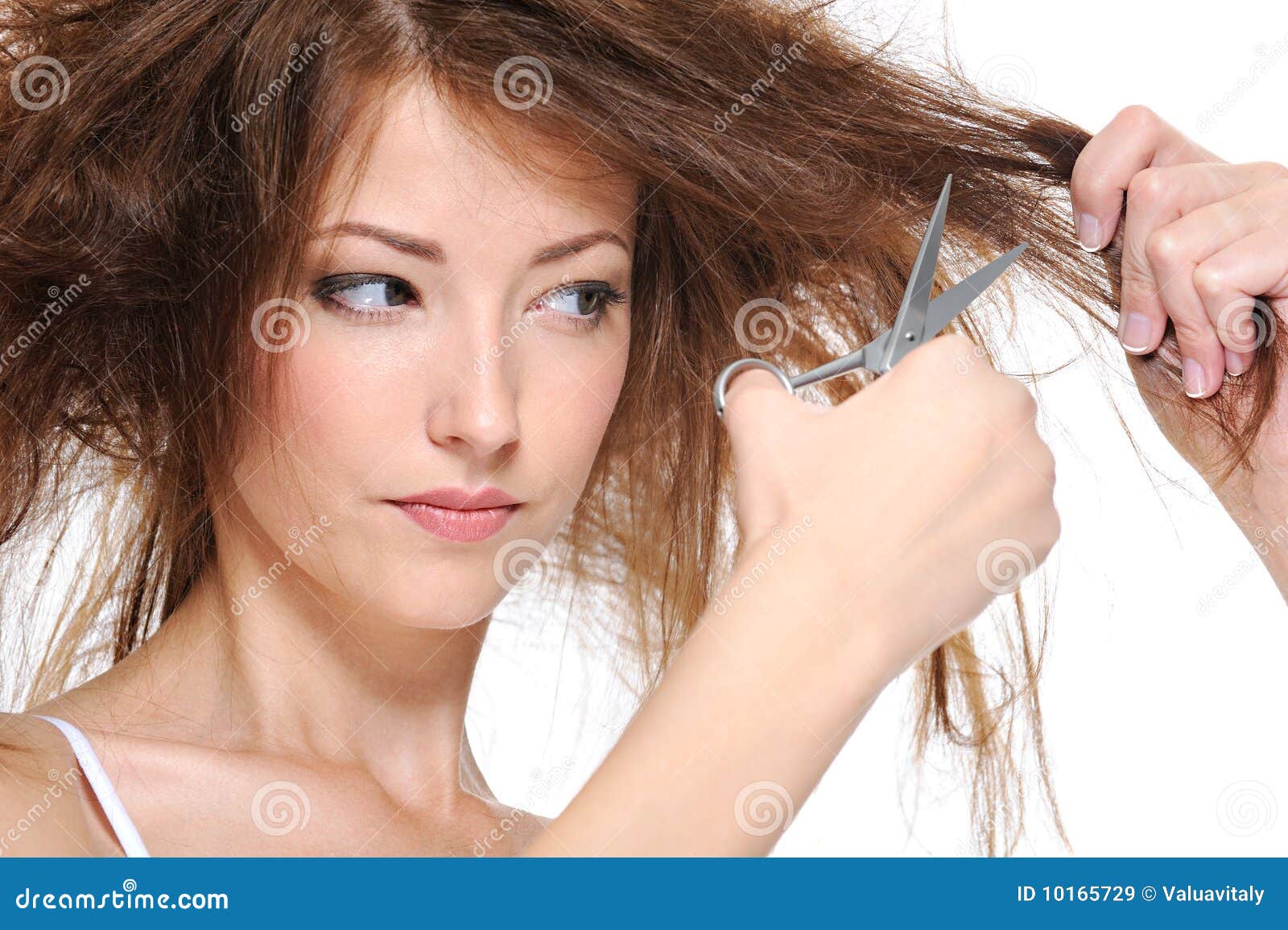 Vrouwelijk Knipsel Haar Backcombing Donkerbruin Haar Stock Afbeelding ...