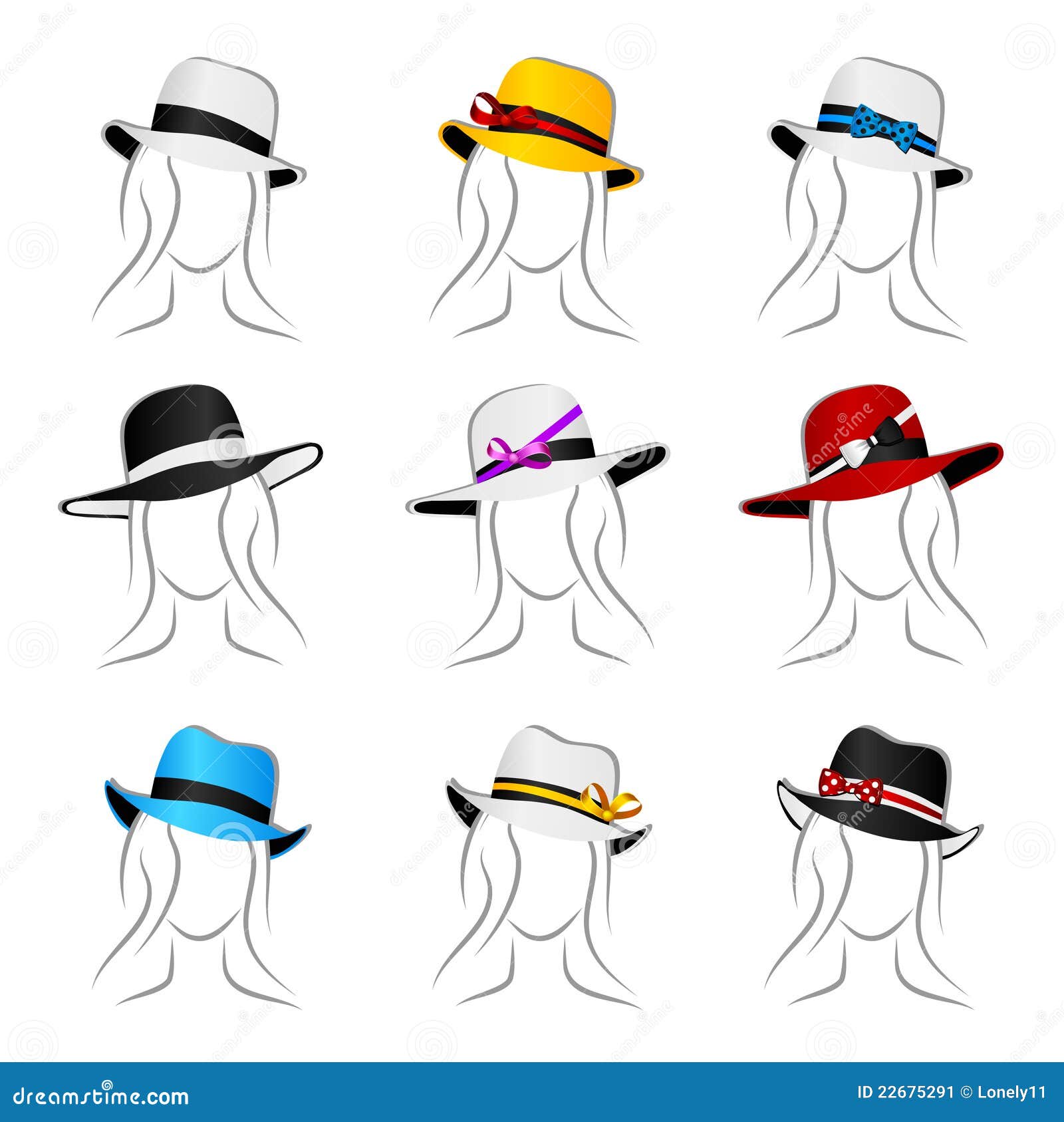 Vrouwelijke hoeden vector illustratie. Illustration of groep - 22675291