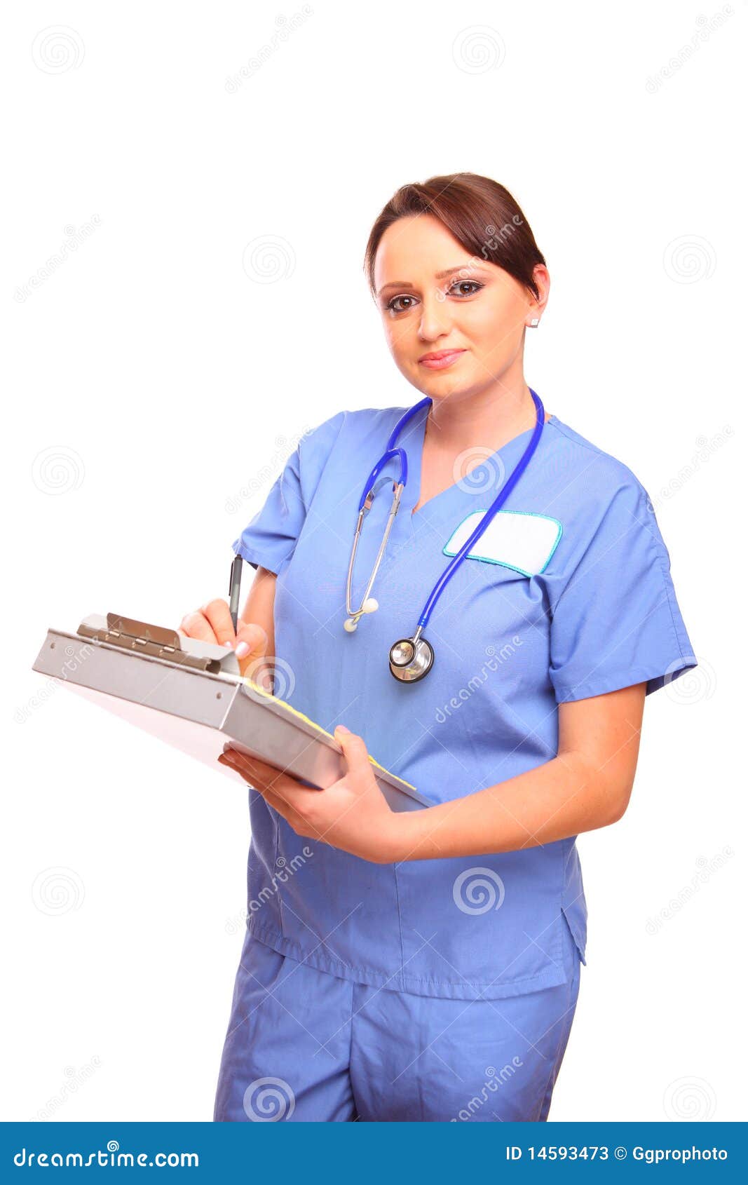 Vrouwelijke Verpleegster Die Een Klembord Houdt Stock Afbeelding ...