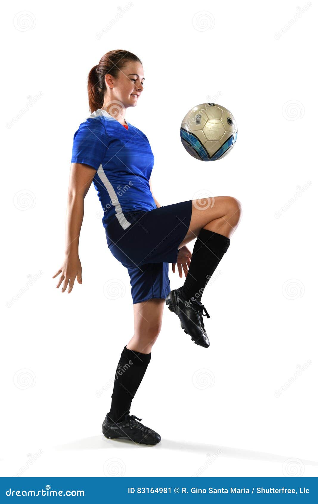 Vrouwelijke Voetballer Stuiterende Bal Stock Afbeelding Image Of
