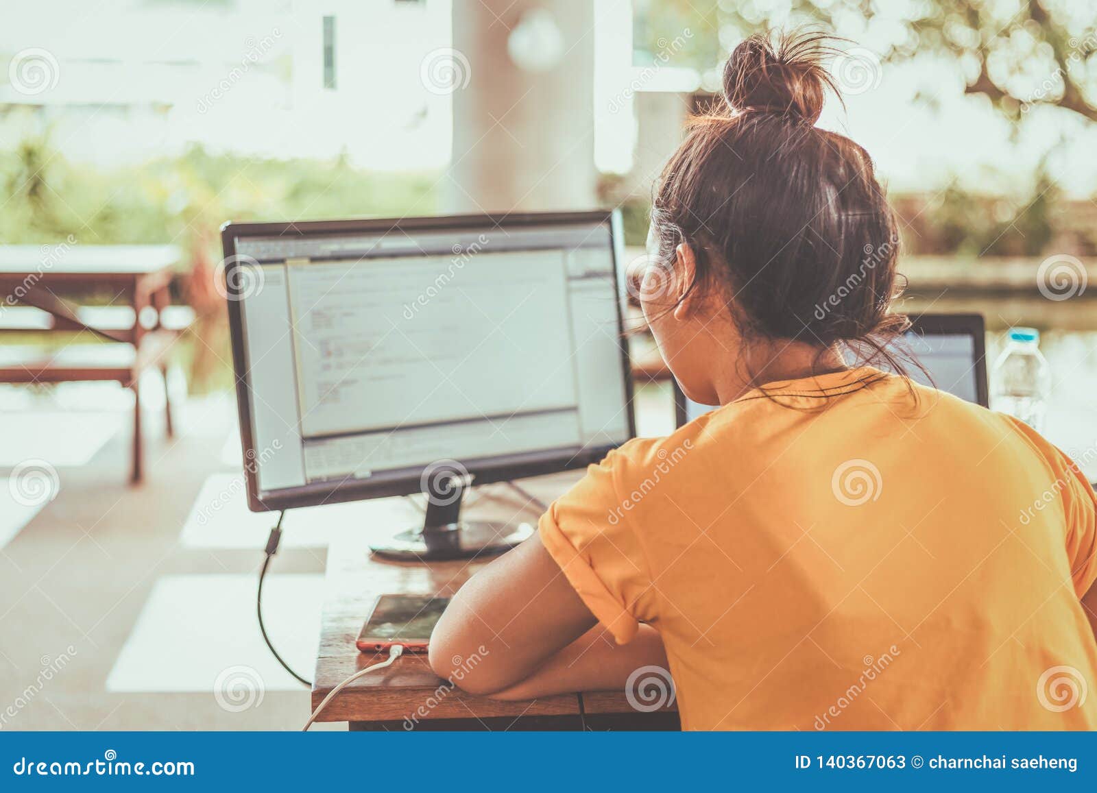 Vrouwen Die Met Computer Voor Ontwerp En Het Coderen Programma Werken ...