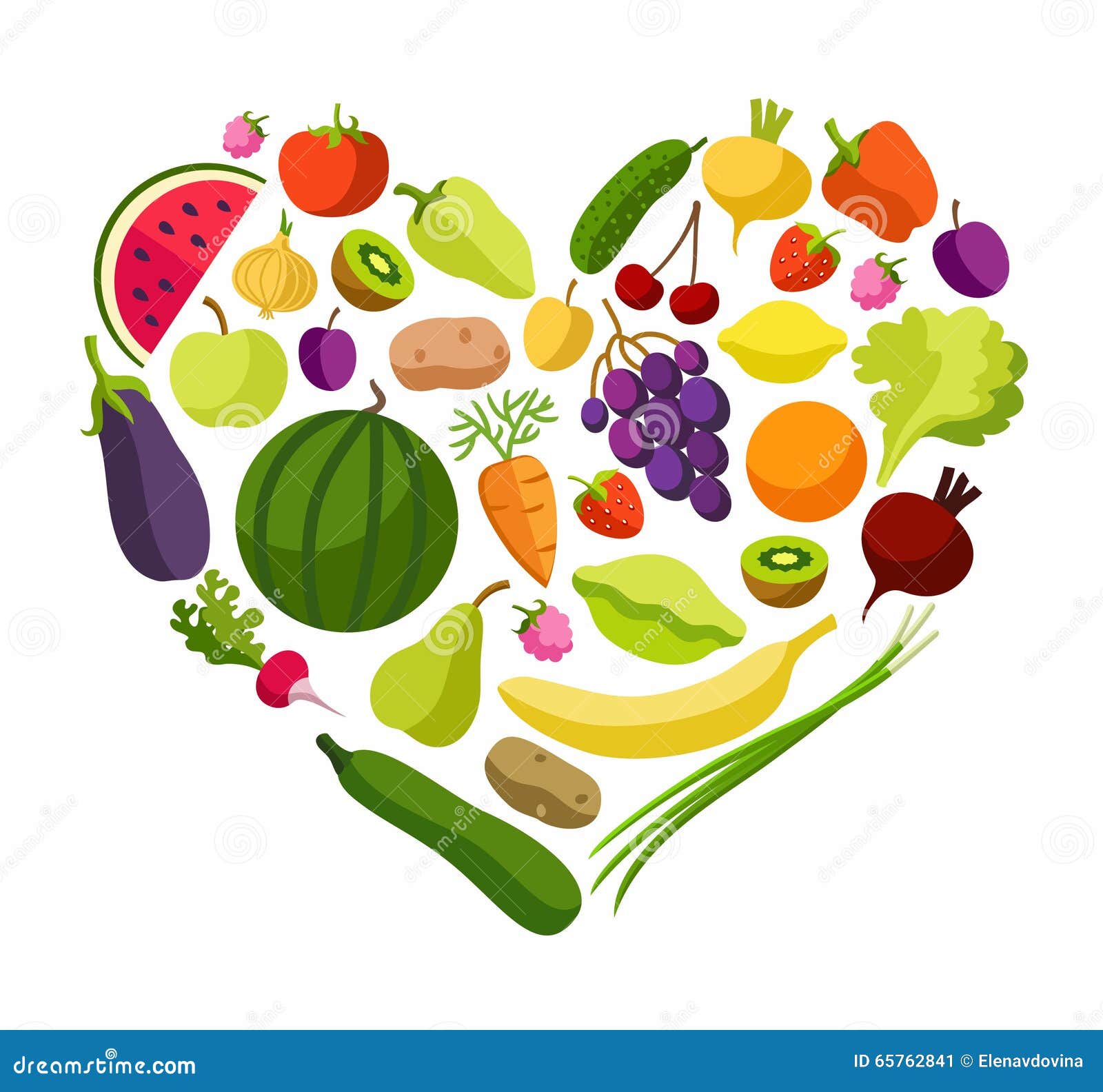 Vruchten, Groenten, Hart, Gekleurde Illustraties Vector Illustratie ...