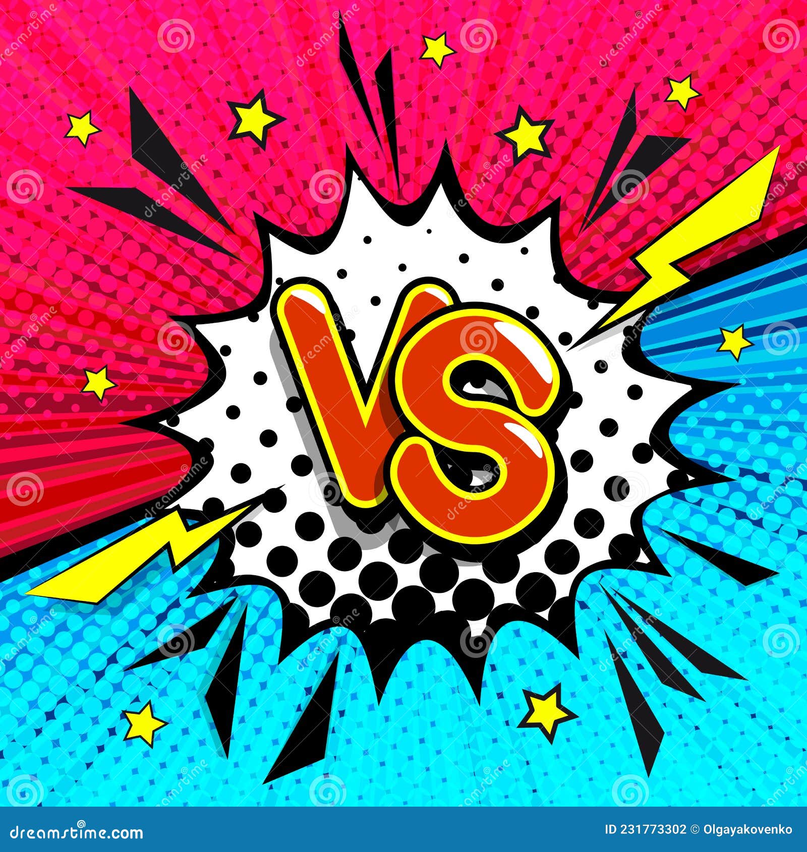 VS - Comic Retro Lettering with Shadows, Halftone Pattern on Retro ...