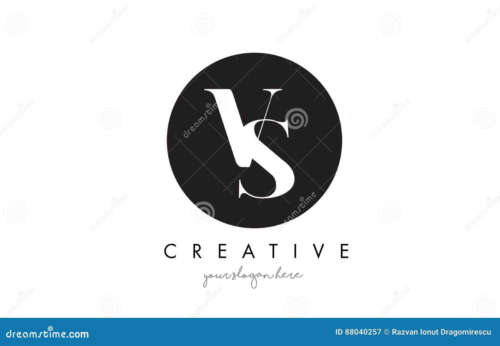 VS Letter Logo Design with Black Circle and Serif Font. Stock Vector ...