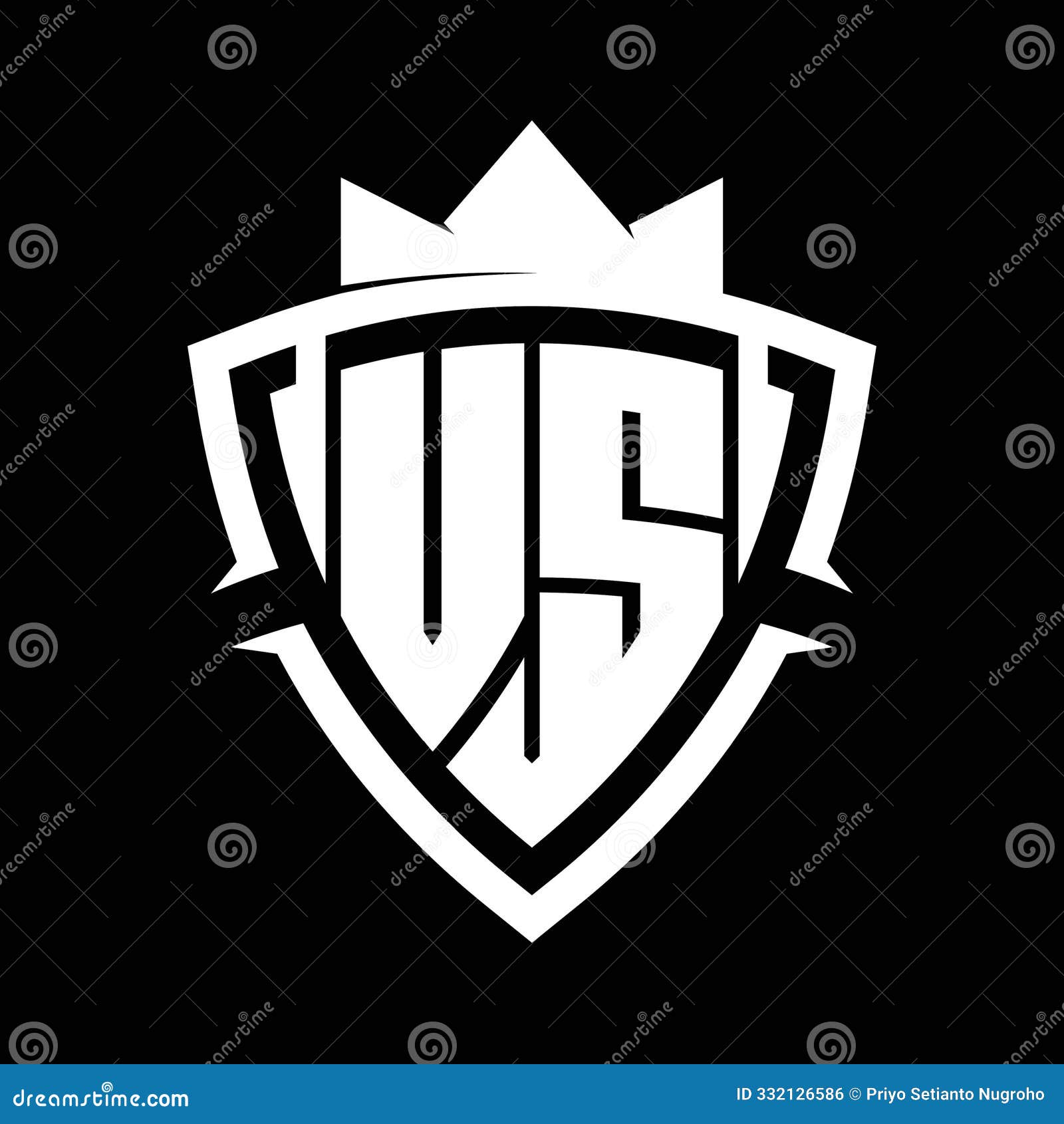 VS Letter Monogram with Triangle Curve Shield Shape with Crown White ...