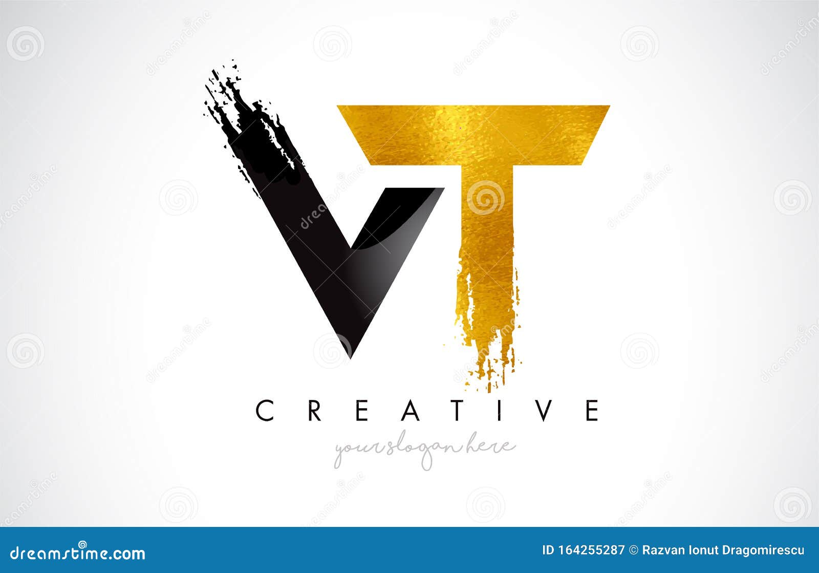 VT Letter Design with Brush Stroke and Modern 3D Look Stock Vector ...