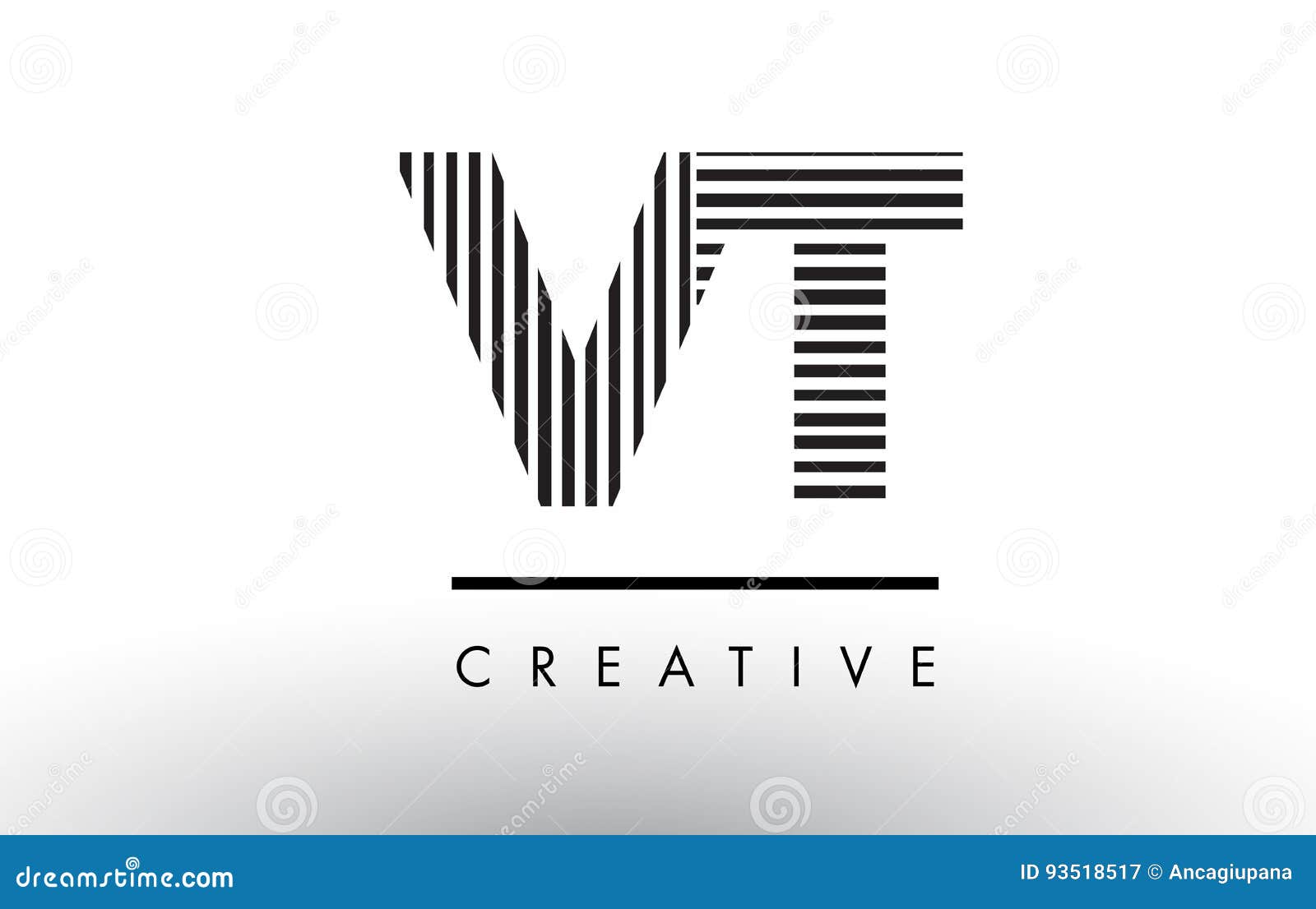 VT V T Black and White Lines Letter Logo Design. Stock Vector ...