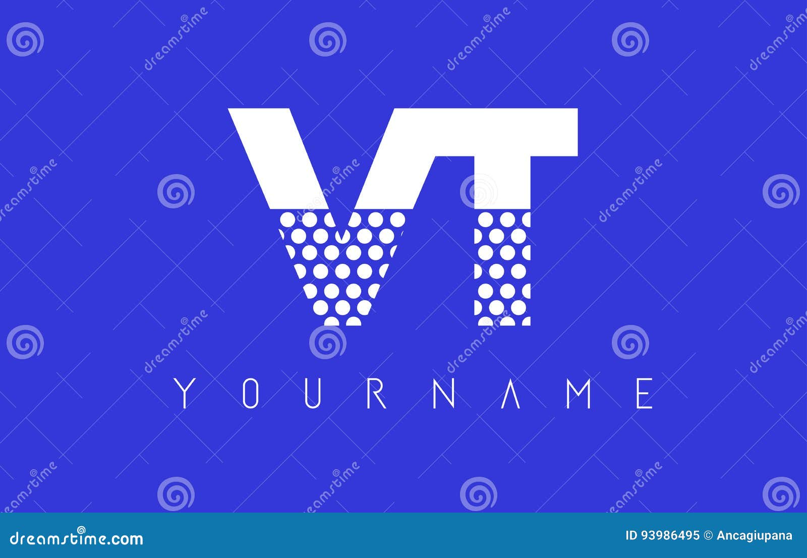 VT V T Dotted Letter Logo Design with Blue Background. Stock Vector ...