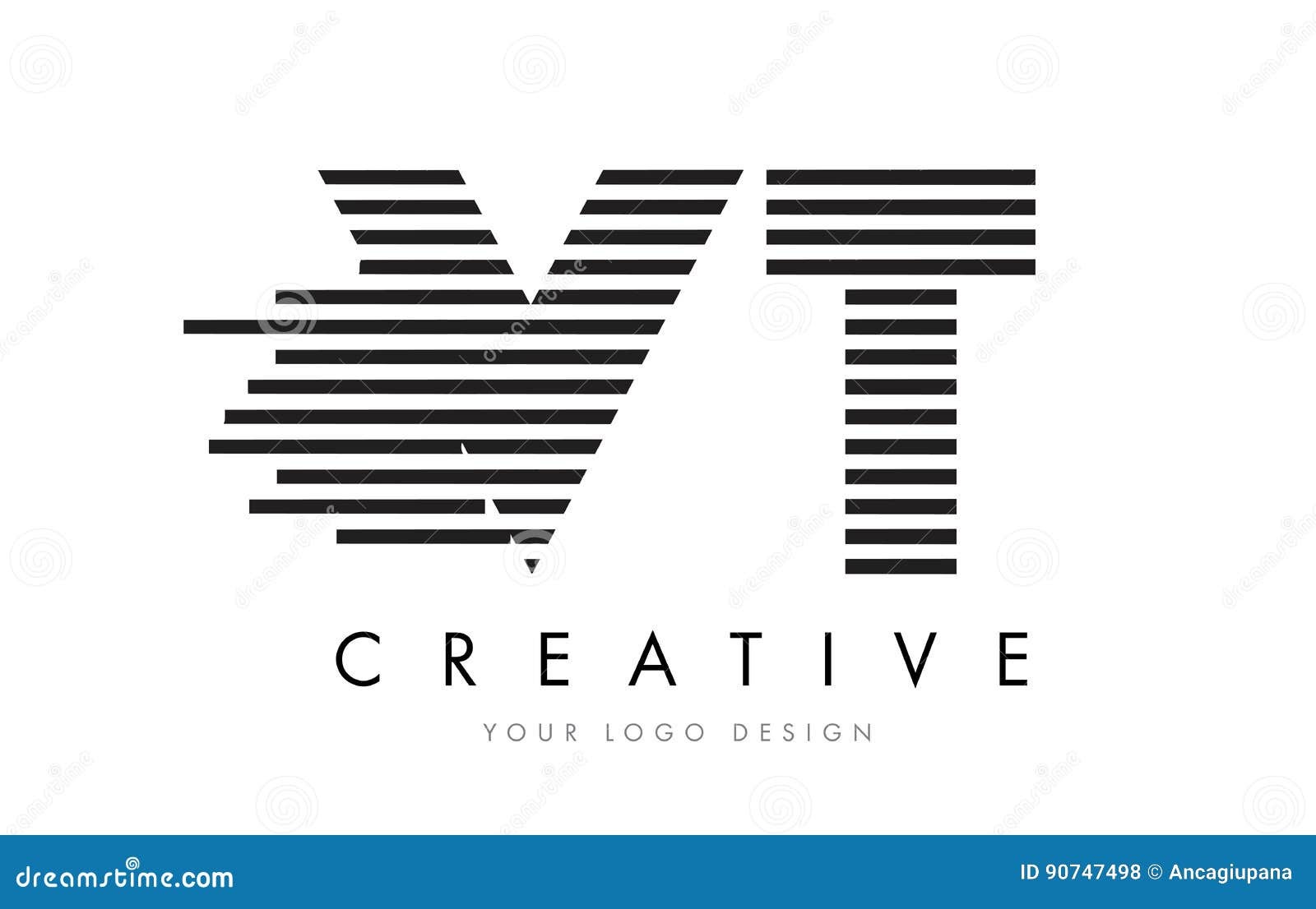 VT V T Zebra Letter Logo Design with Black and White Stripes Stock ...