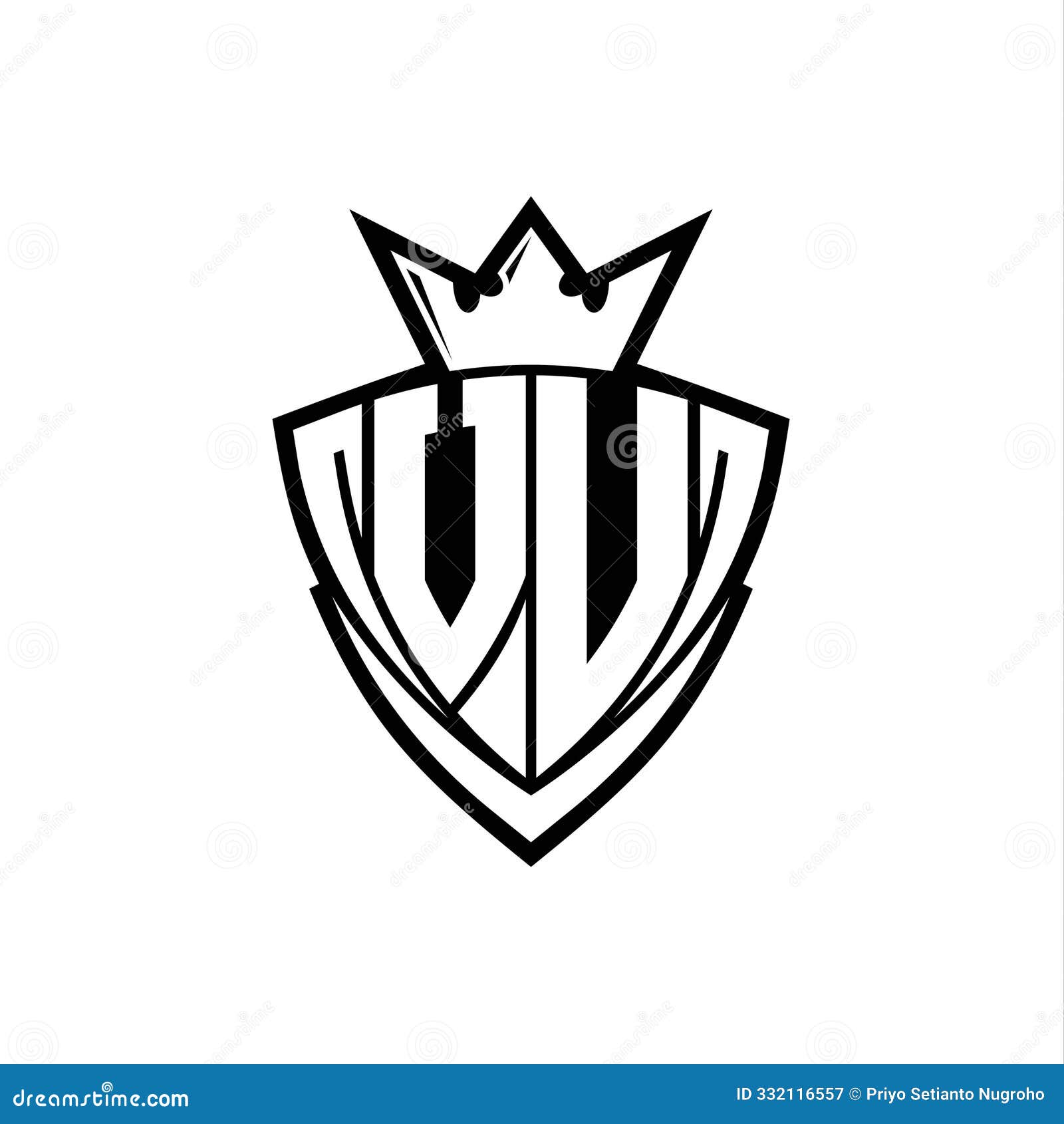 VU Letter Logo With Sharp Triangle Shield Shape With Crown Inside White ...