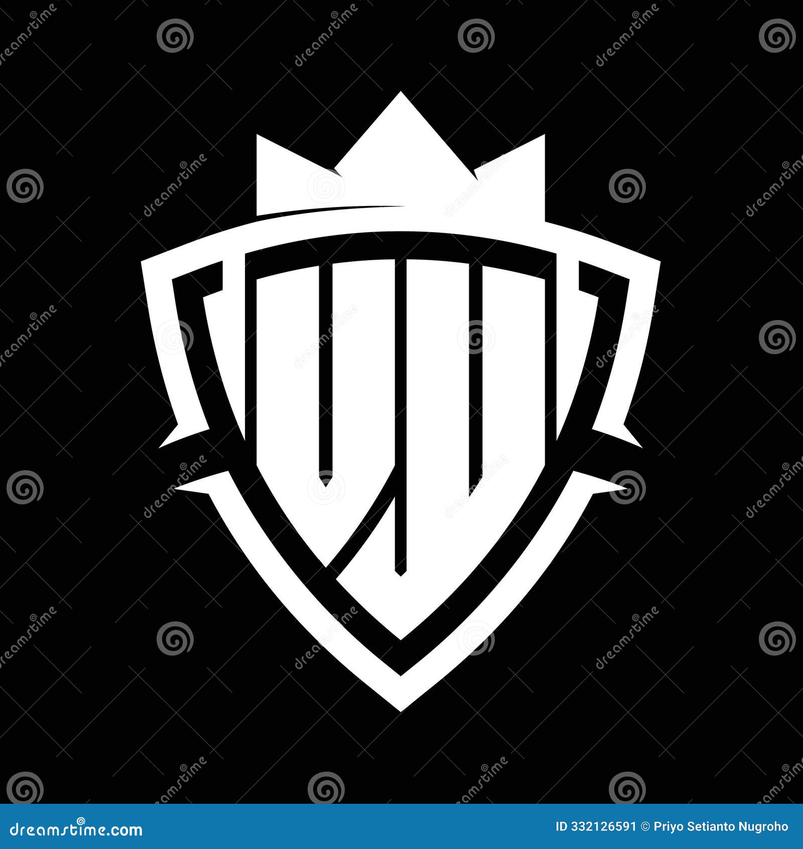 VU Letter Monogram With Triangle Curve Shield Shape With Crown White ...
