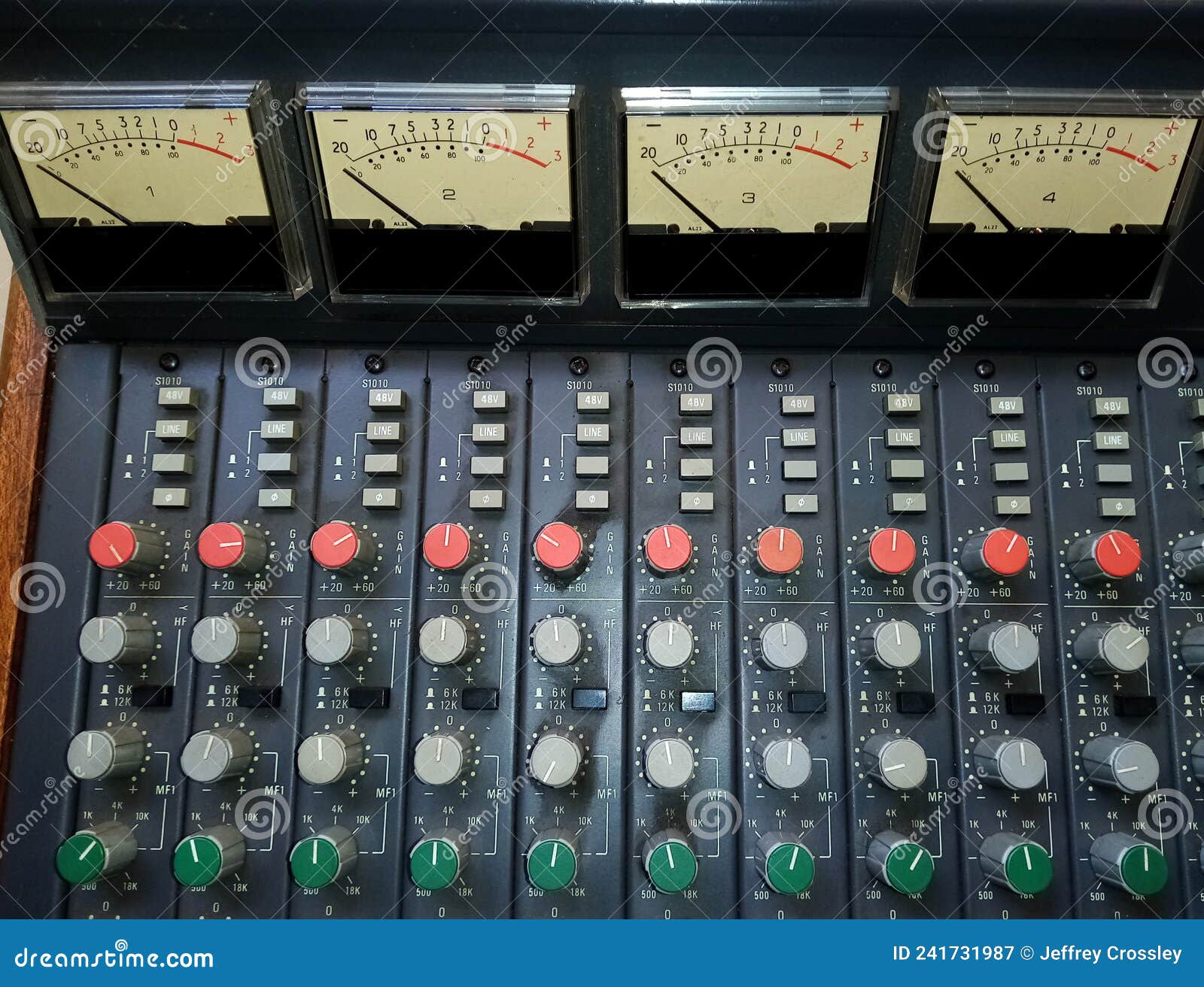 VU Meter X4 on Analogue Mixing Console Knobs Eq ,and Buttons Stock ...