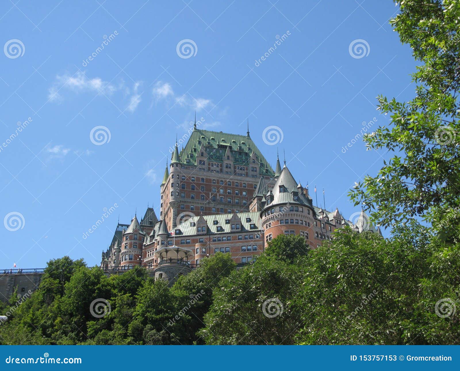 Vue on the Frontenac Castle with Trees in Quebec City Stock Image ...