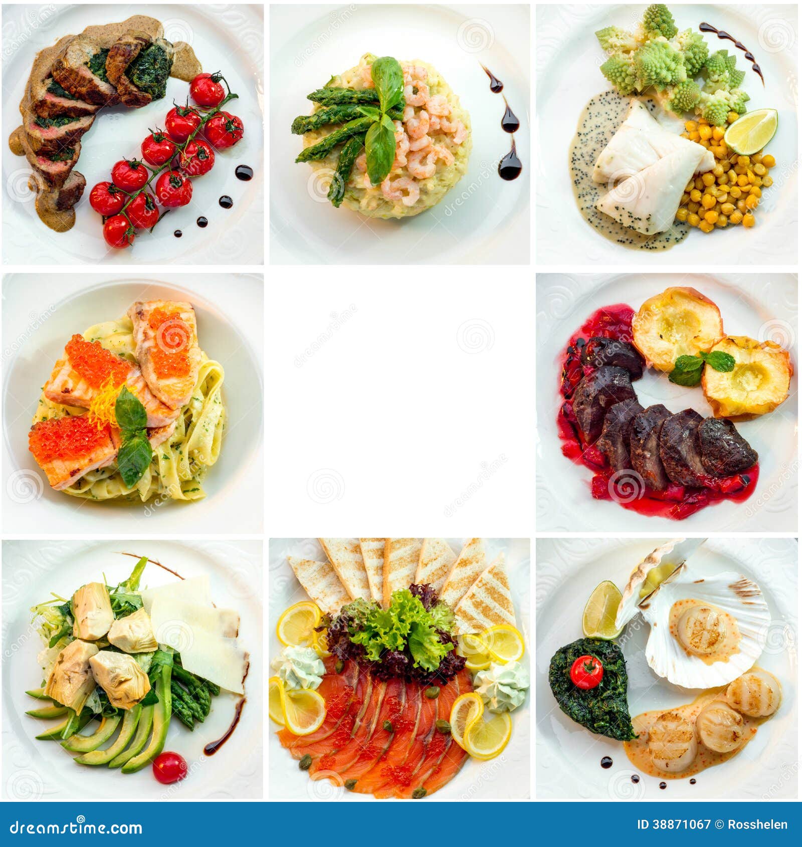 Vue Supérieure De Huit Plats Différents De Restaurant Photo stock ...