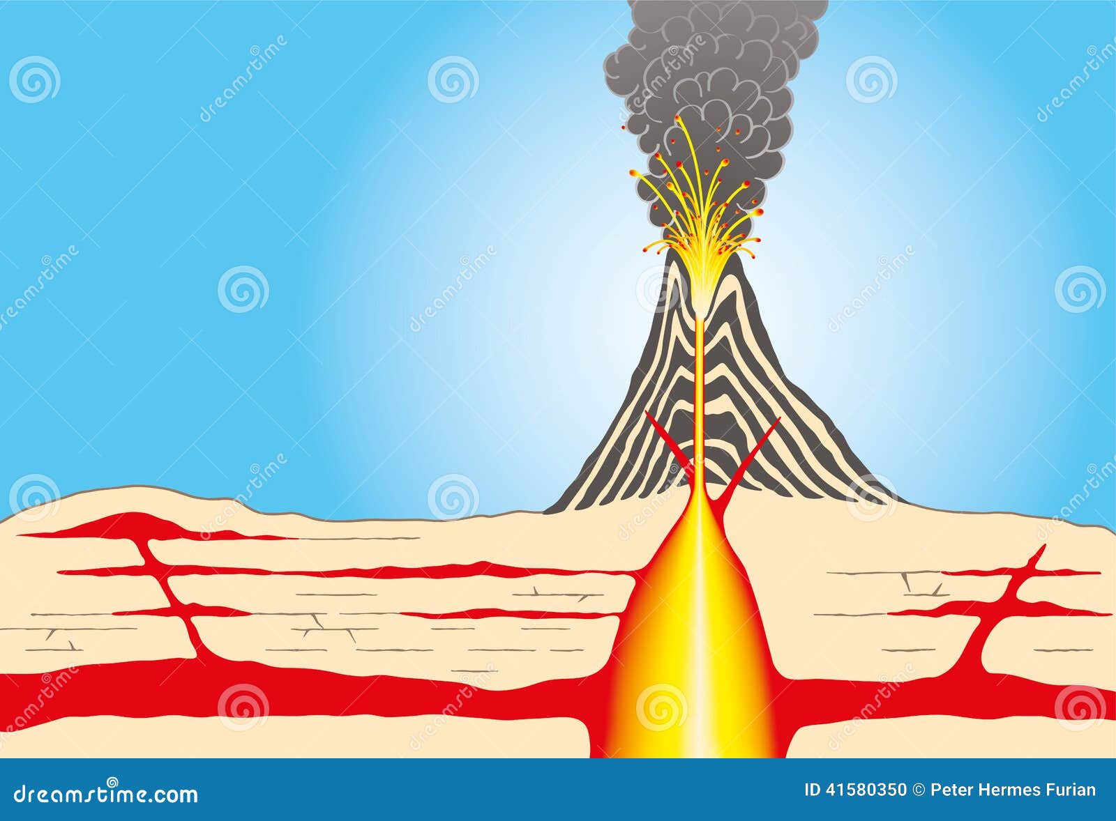 Vulkaan vector illustratie. Illustration of ramp, geologie - 41580350