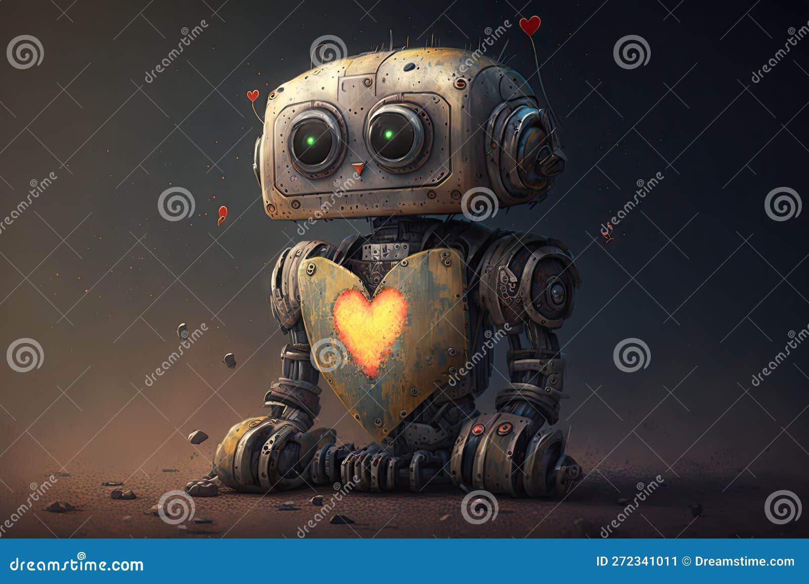 Vulnerable Sad Robot with Open Heart in Space Stock Illustration - Illustration of technology ...