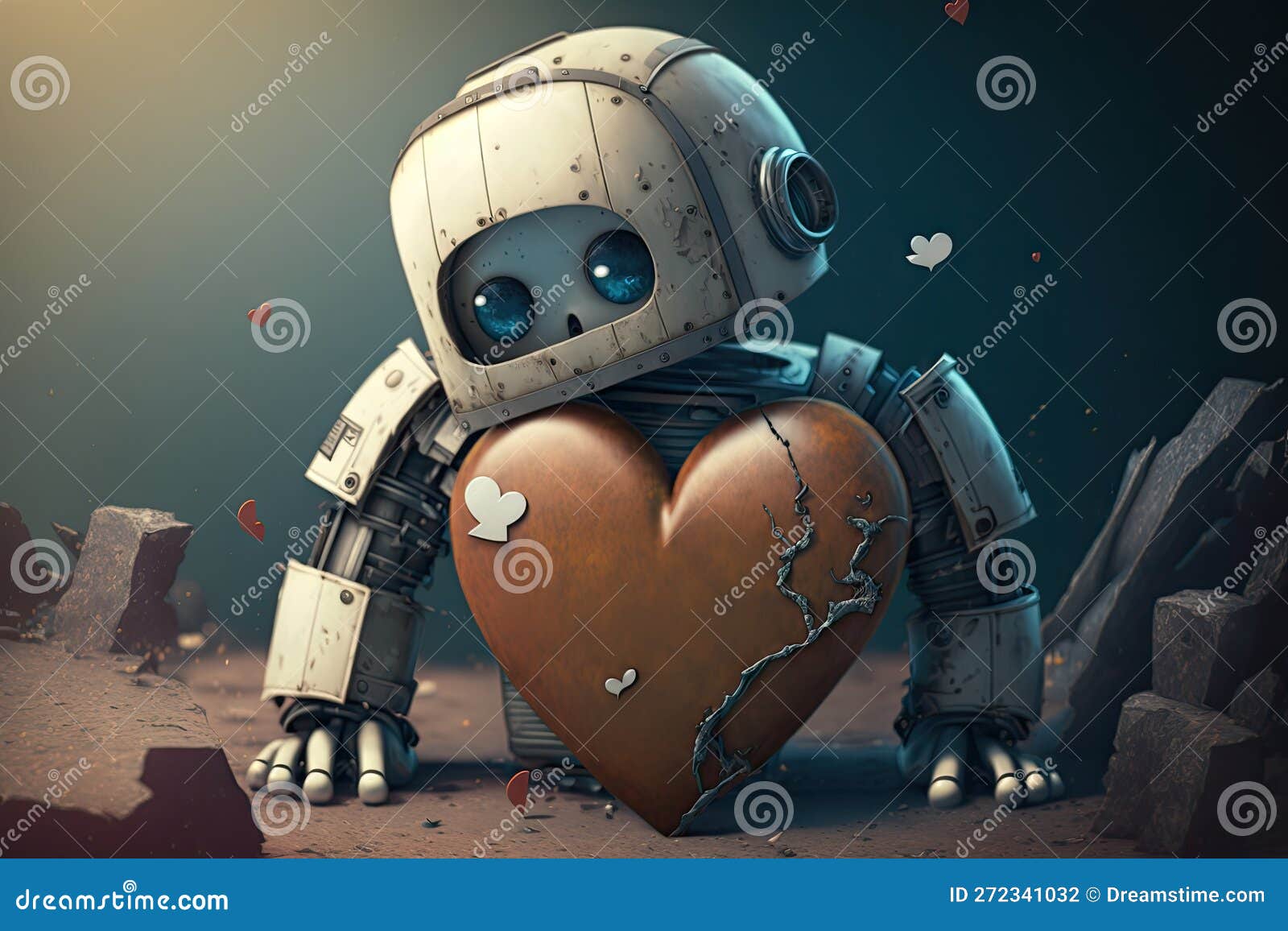 Vulnerable Sad Robot with Open Heart in Space Stock Illustration ...