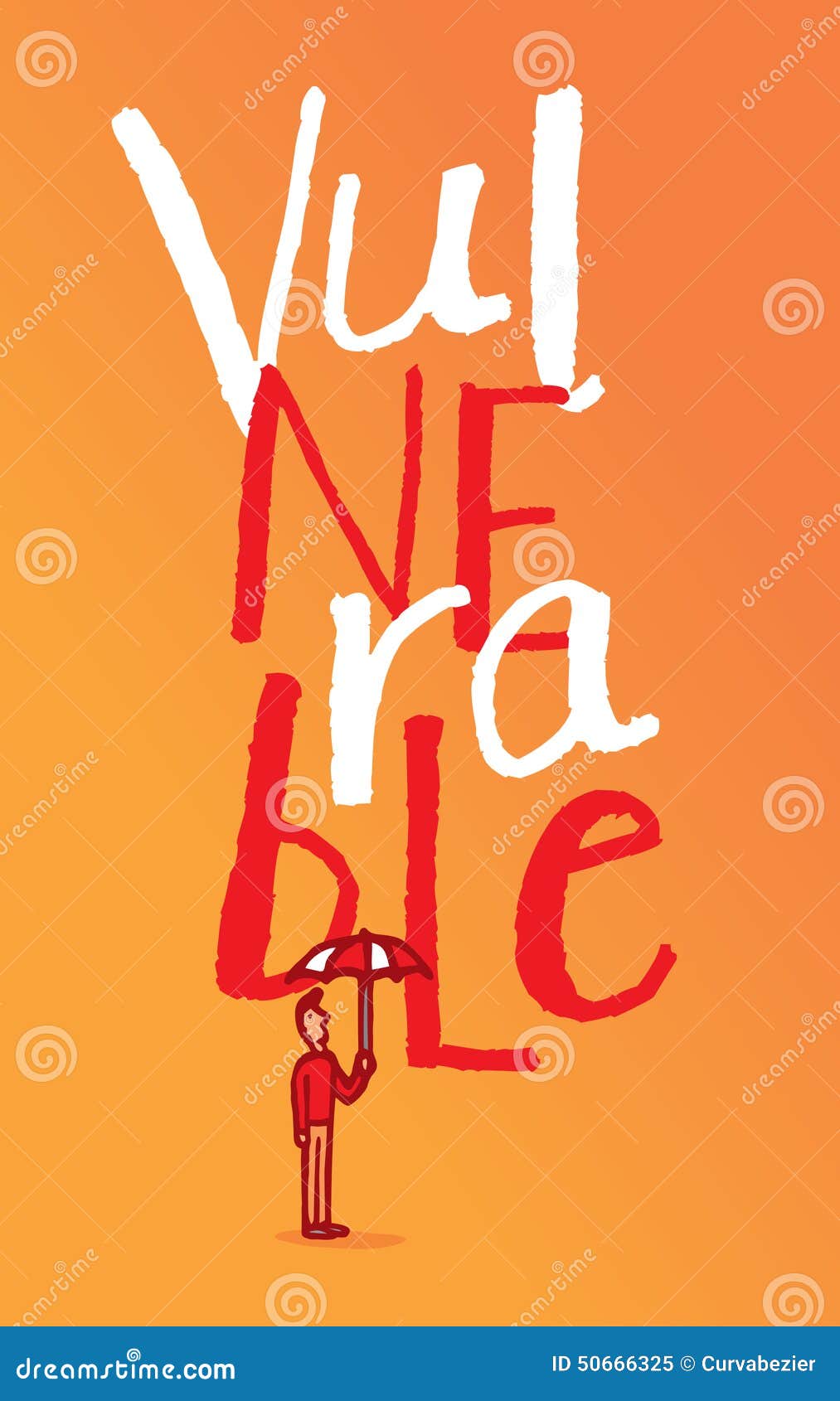 Vulnerable Word Falling on Man with Umbrella Stock Vector ...