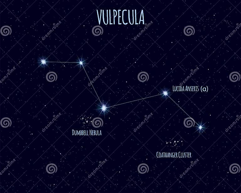 Vulpecula Constellation, Vector Illustration with the Names of Basic ...