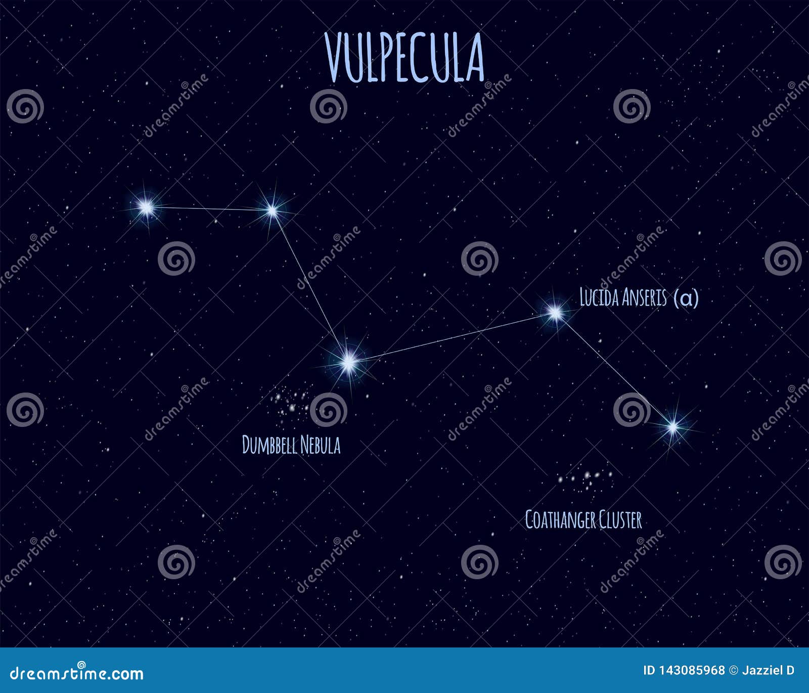 Vulpecula The Fox Constellation Map On A Starry Space Background. Stars ...