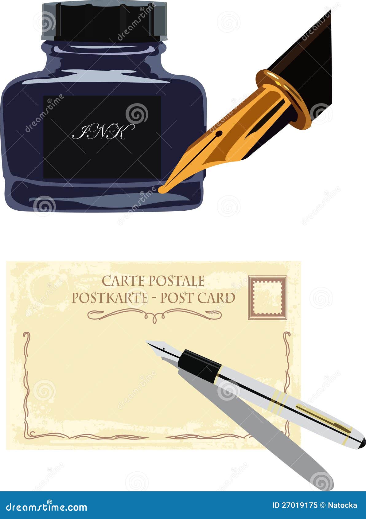 Vulpen en fles inkt vector illustratie. Illustration of illustratie ...